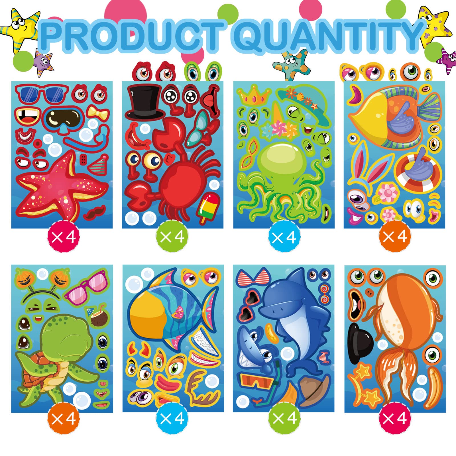Snapklik.com : 32 Sheets Make Your Own Ocean Animals Stickers For Kids ...