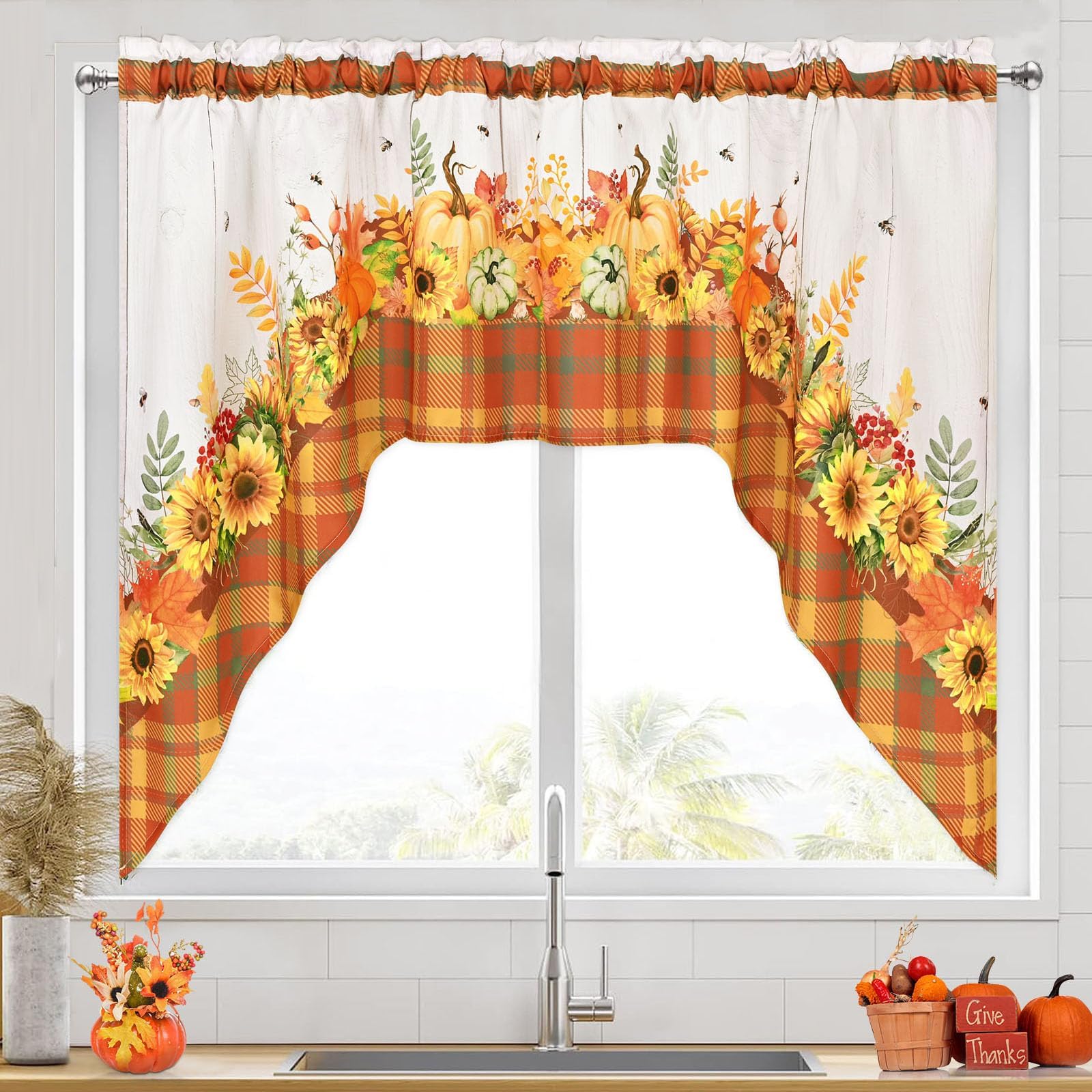 Amazon.com: Collections Etc Decorative Leaf Fall Window Valance, Rod ...