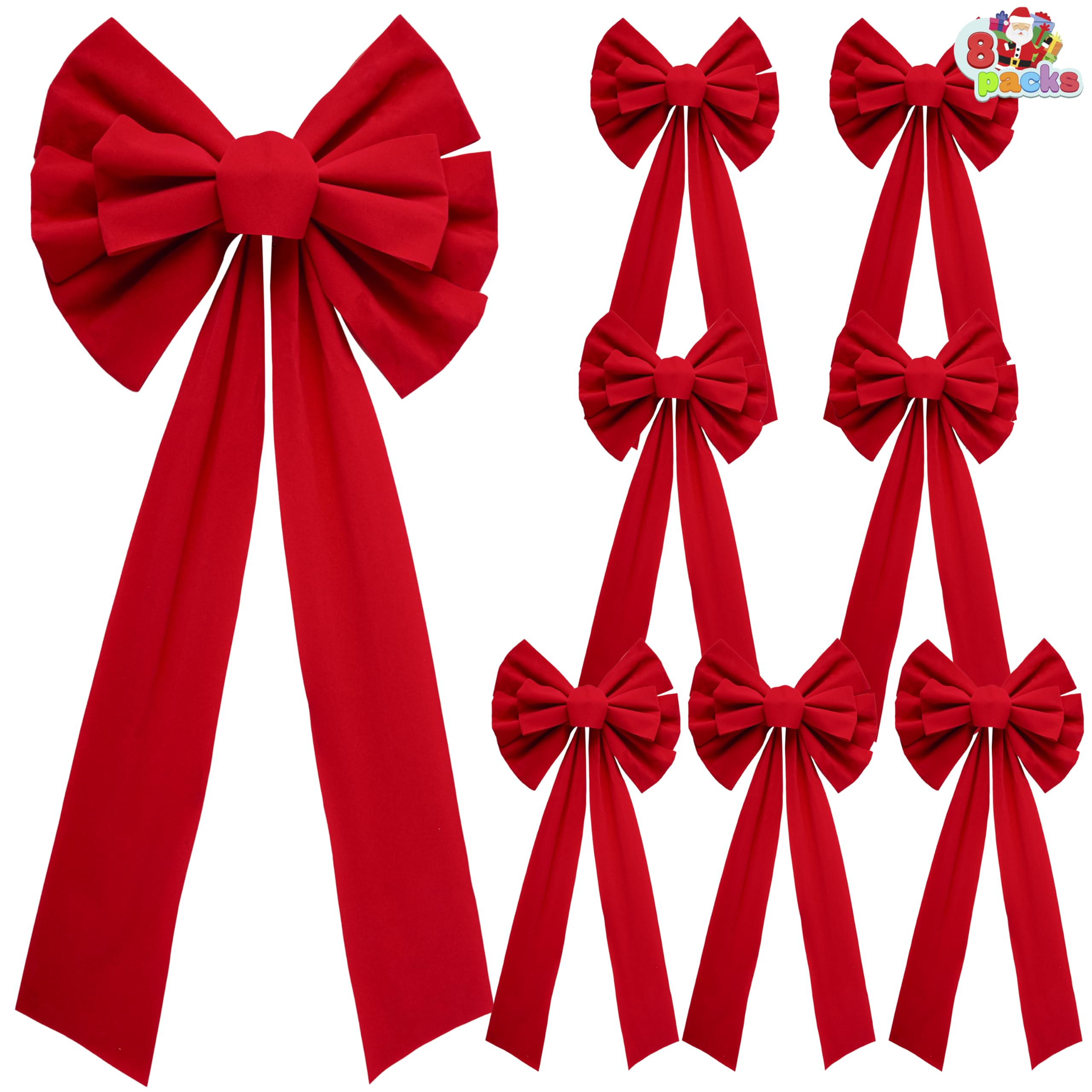 Amazon.com: JOYIN 8 Pack Christmas Red Velvet Bows, 26" Long by 10 ...