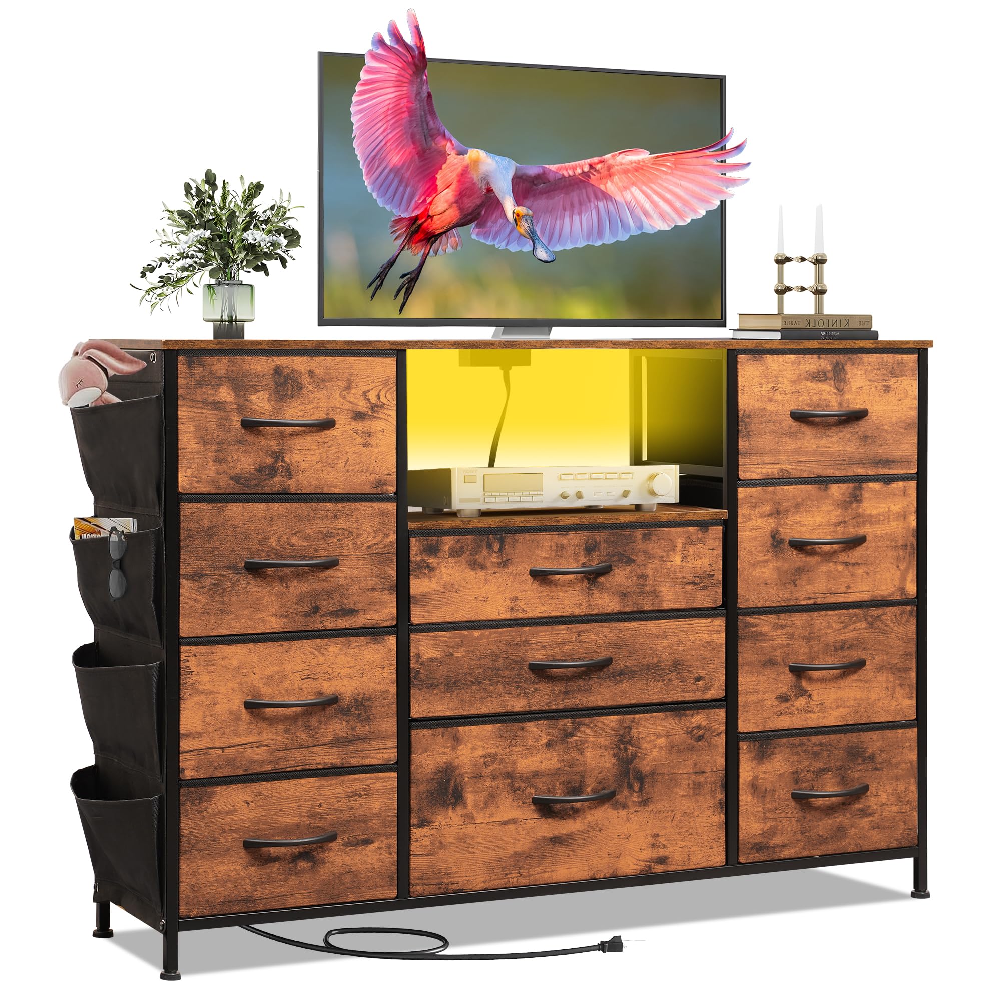 Amazon.com: AMISEN TV Stand Dresser with 11 Drawers, Dresser TV Stand ...