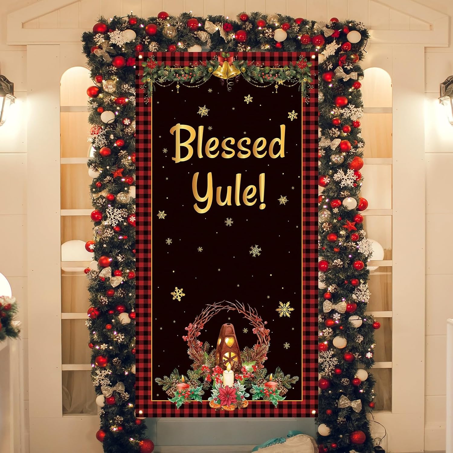 Amazon.com : Red and Black Buffalo Check Plaid Blessed Yule Door Cover ...