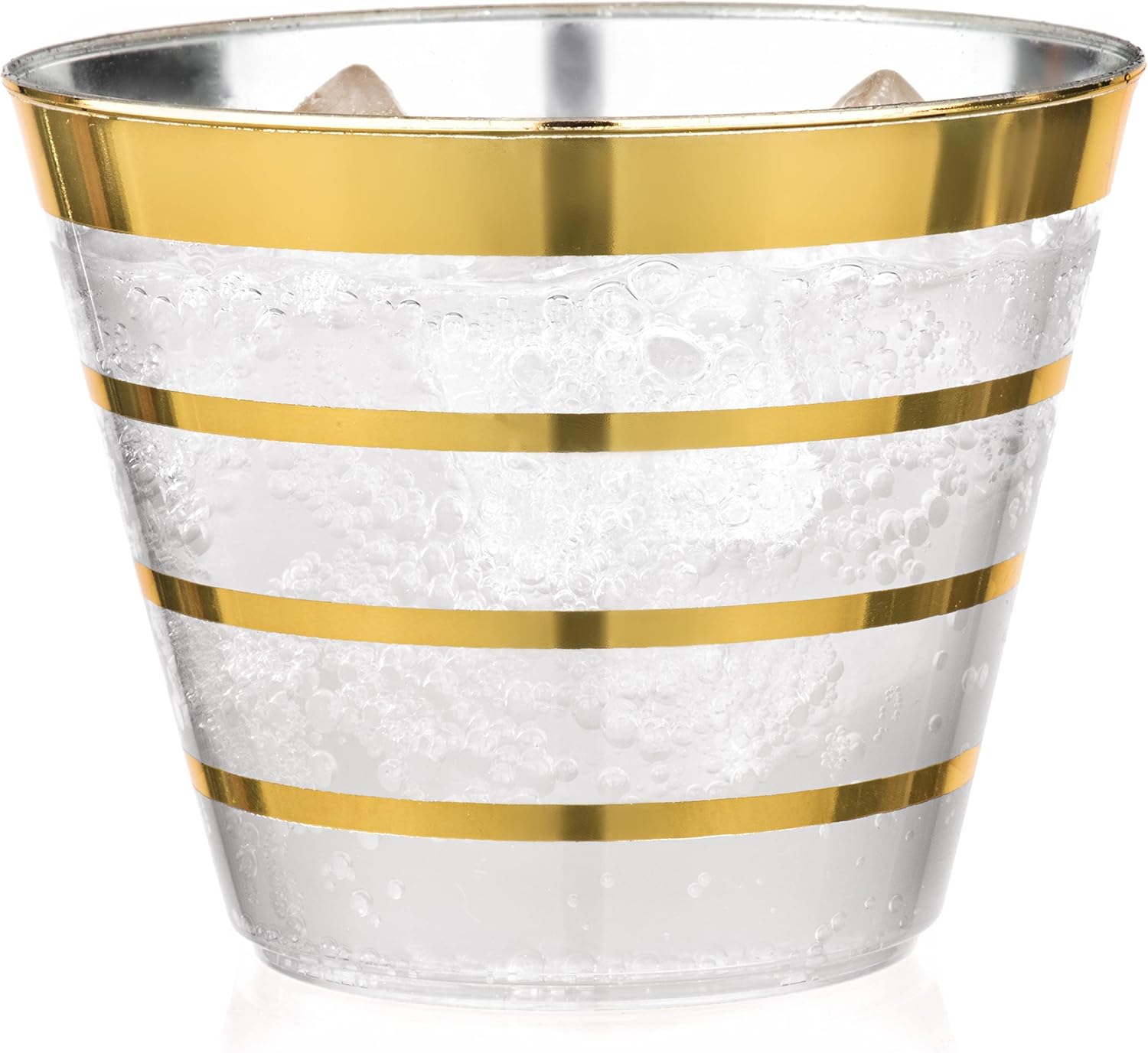 Amazon.com: Perfect Settings 110 Gold 4 Line Clear Plastic Cups 9oz ...