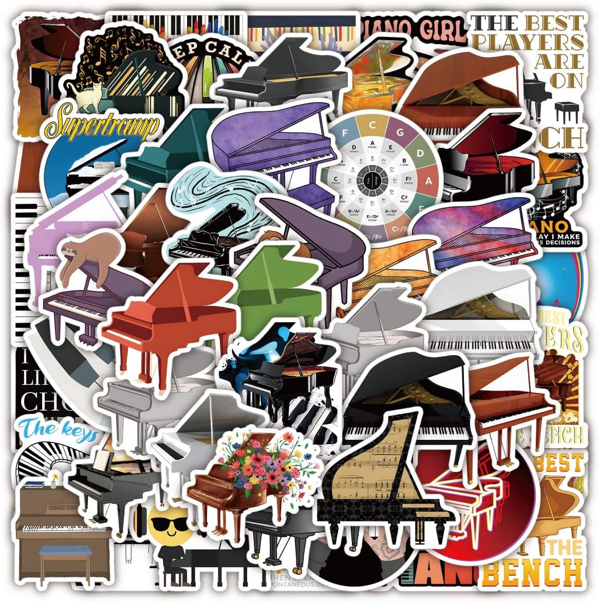 Amazon.com: 50pcs Piano Musical Instrument Stickers for Water Bottles ...