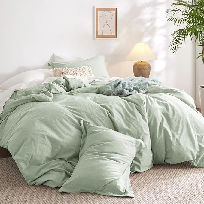 Amazon.com: Bedsure Comforter Set Queen Size Sage Green - Cotton Fabric ...