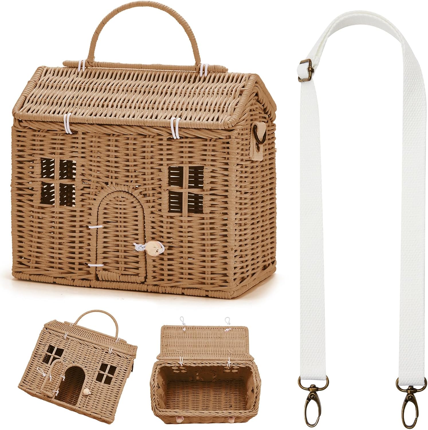 Amazon.com: Wettarn Handmade Rattan Doll House Rattan House Shape ...