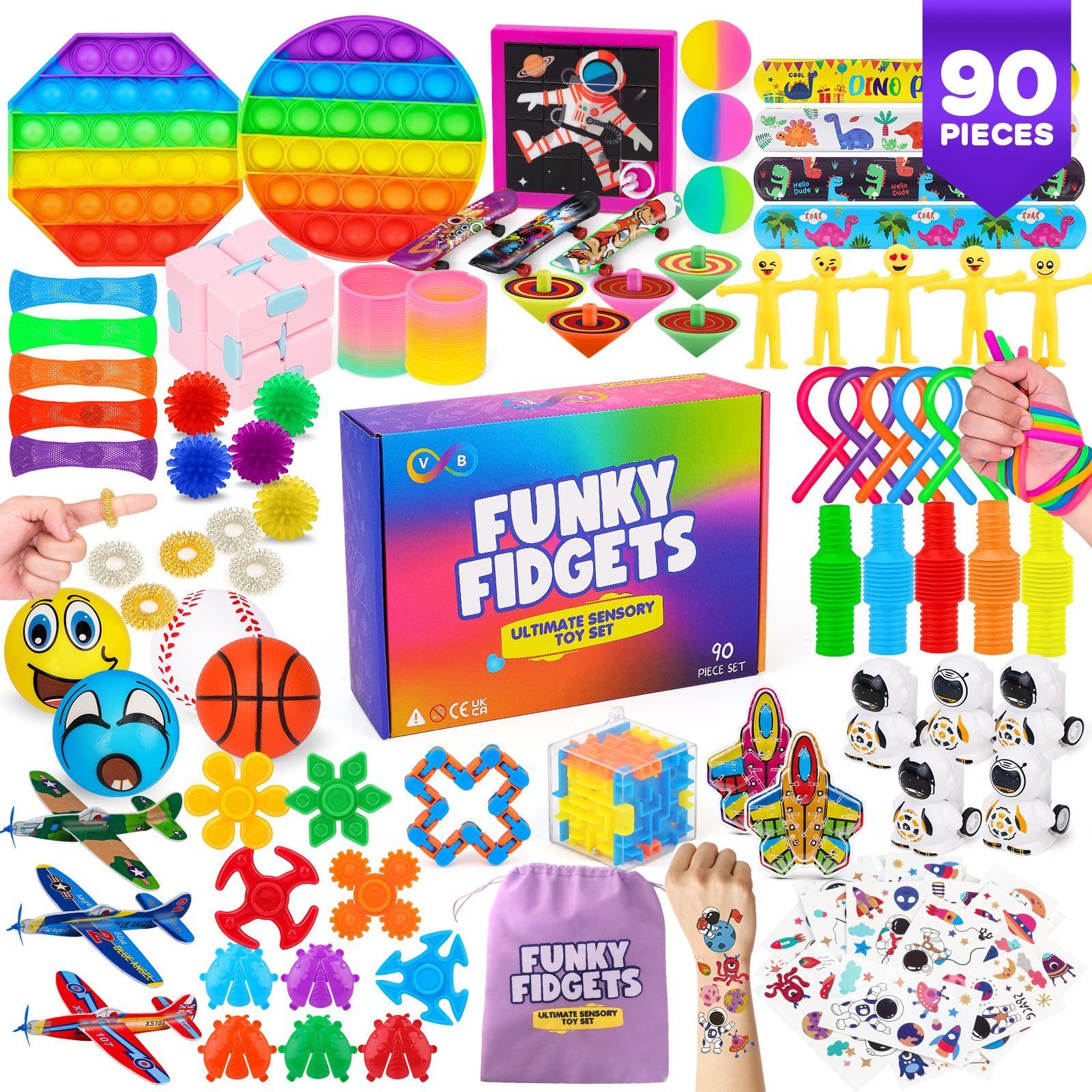 VB Fidget Toys Pack – 90-Pcs Fidget Toys for Kids with Popper Toy ...