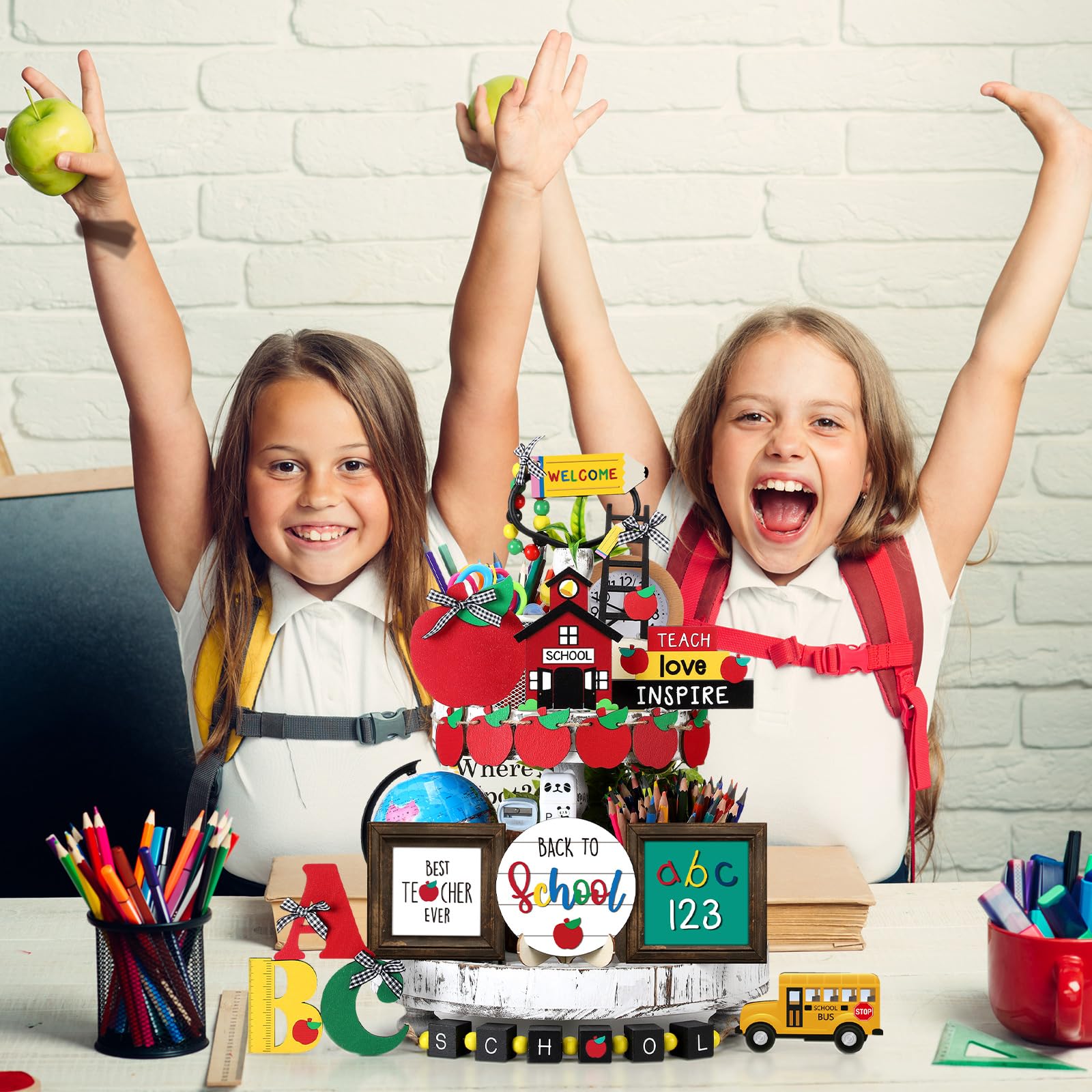 Snapklik.com : 19 Pcs Back To School Tiered Tray Decor Signs Wood Sign ...