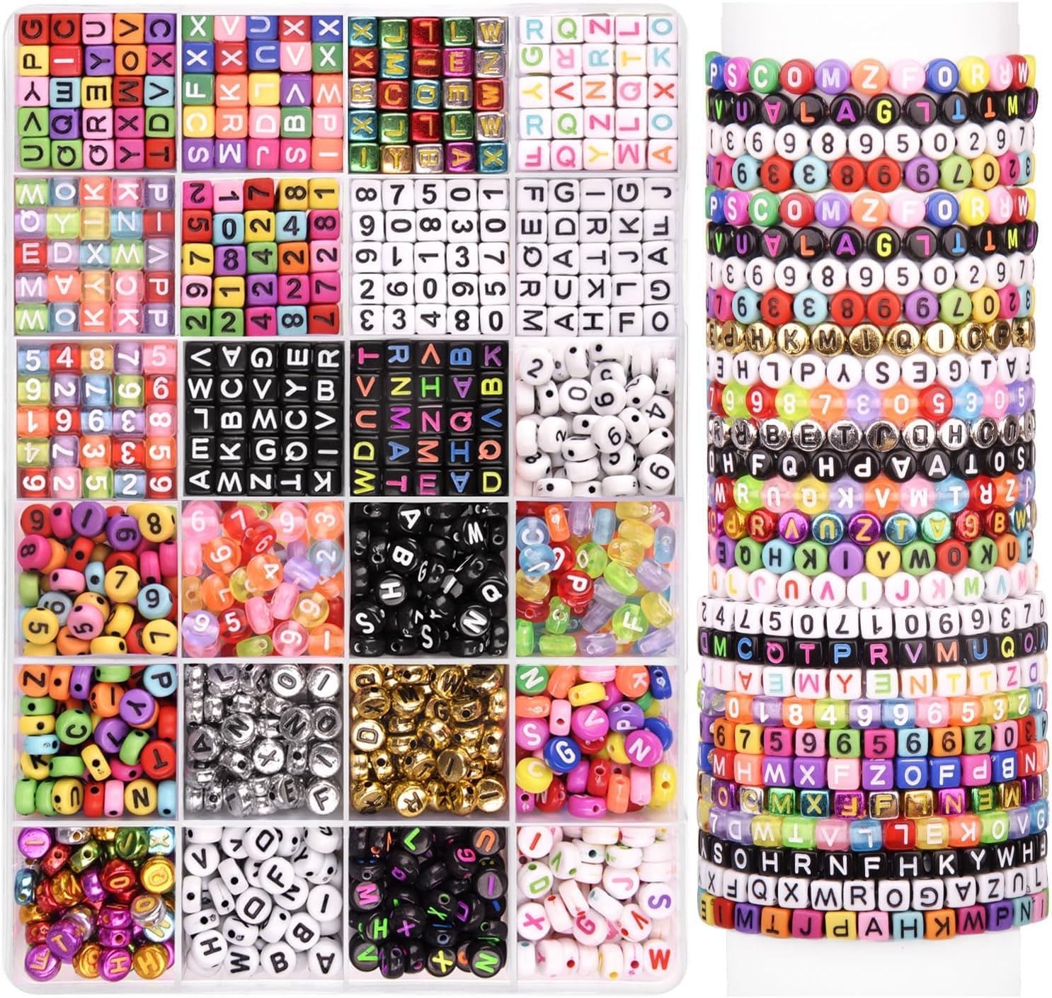 YEPREM Amzboen 1200 Pcs Letter Beads, 24 Types Acrylic Alphabet Cube ...