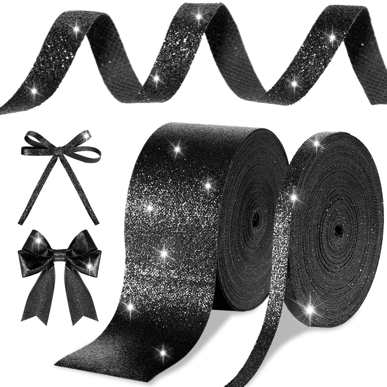 Amazon.com: Riceshoot 2 Rolls 3/8 Inch, 2.5 Inch Glitter Ribbon 40 ...