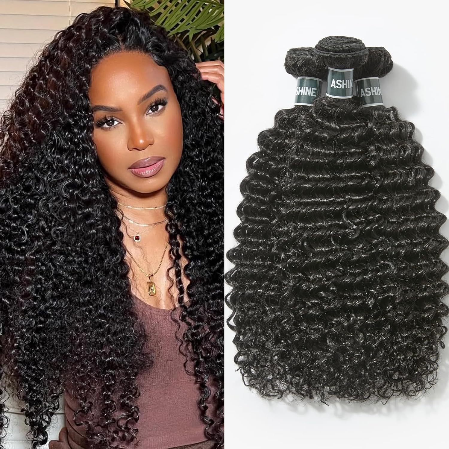 Amazon.com : ASHINE Hair Bundles Deep Curly 16 18 20 Inch Natural Black ...