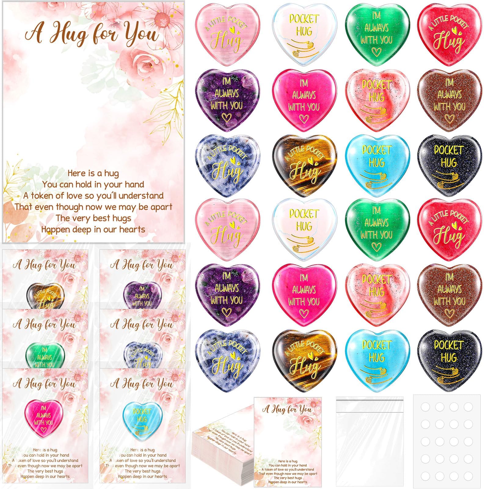 Amazon.com : Maasechs 24 Sets Pocket Hug Tokens Bulk Heart Shaped Hug ...