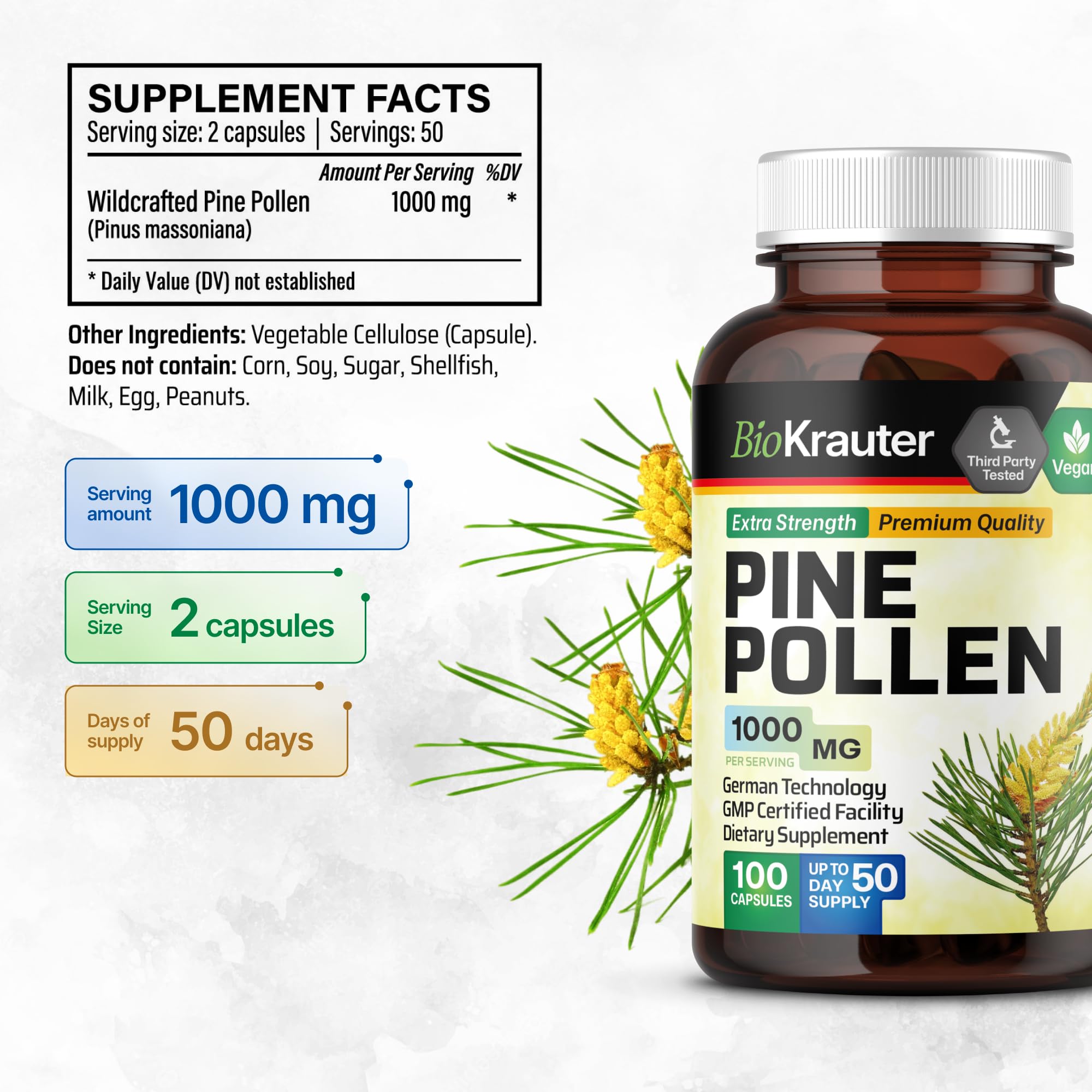 Snapklik.com : BIO KRAUTER Pine Pollen Powder Capsules 1000 Mg