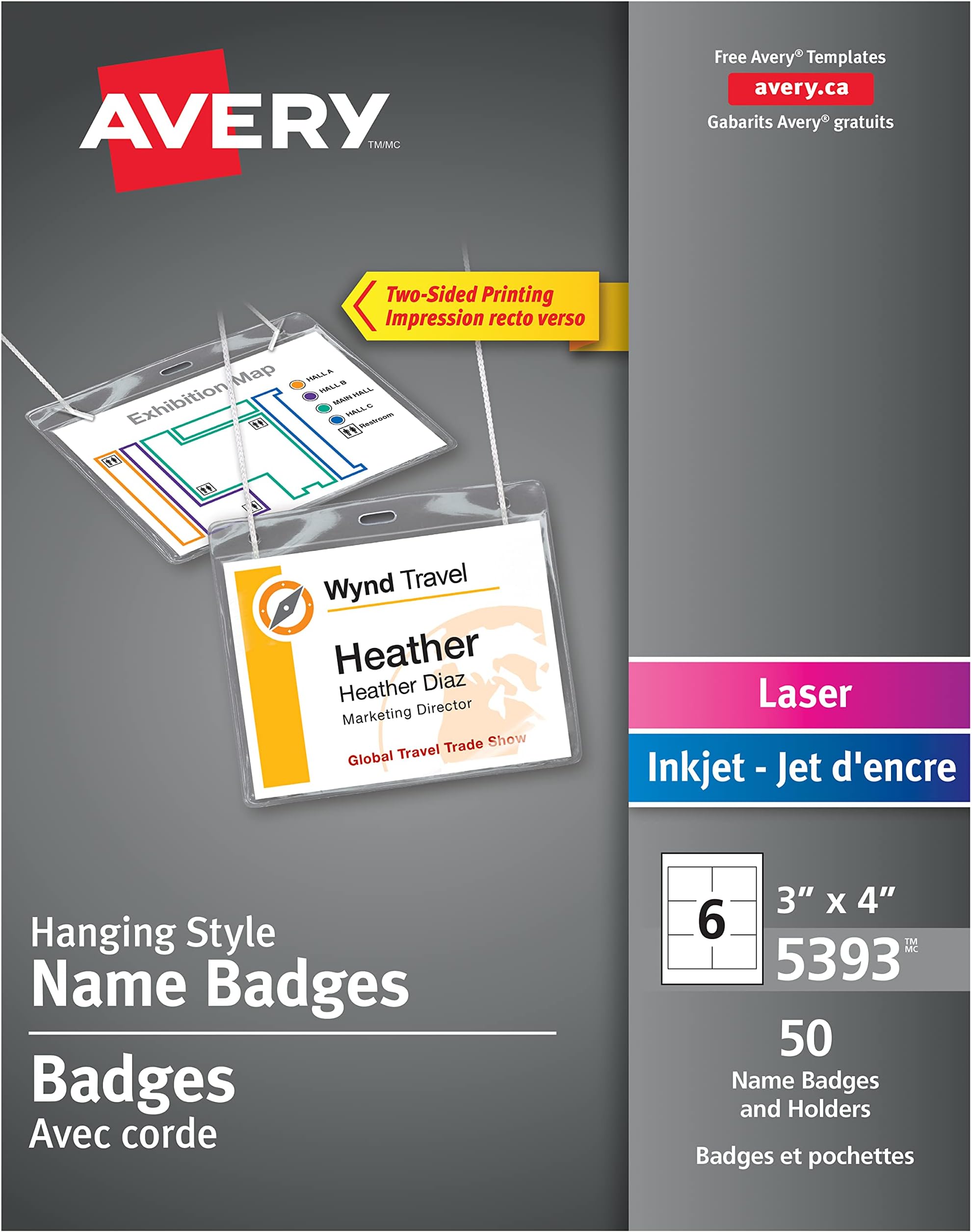 Avery Hanging Name Badge Kit for Laser/Inkjet Printers, 3" x 4", Clear ...