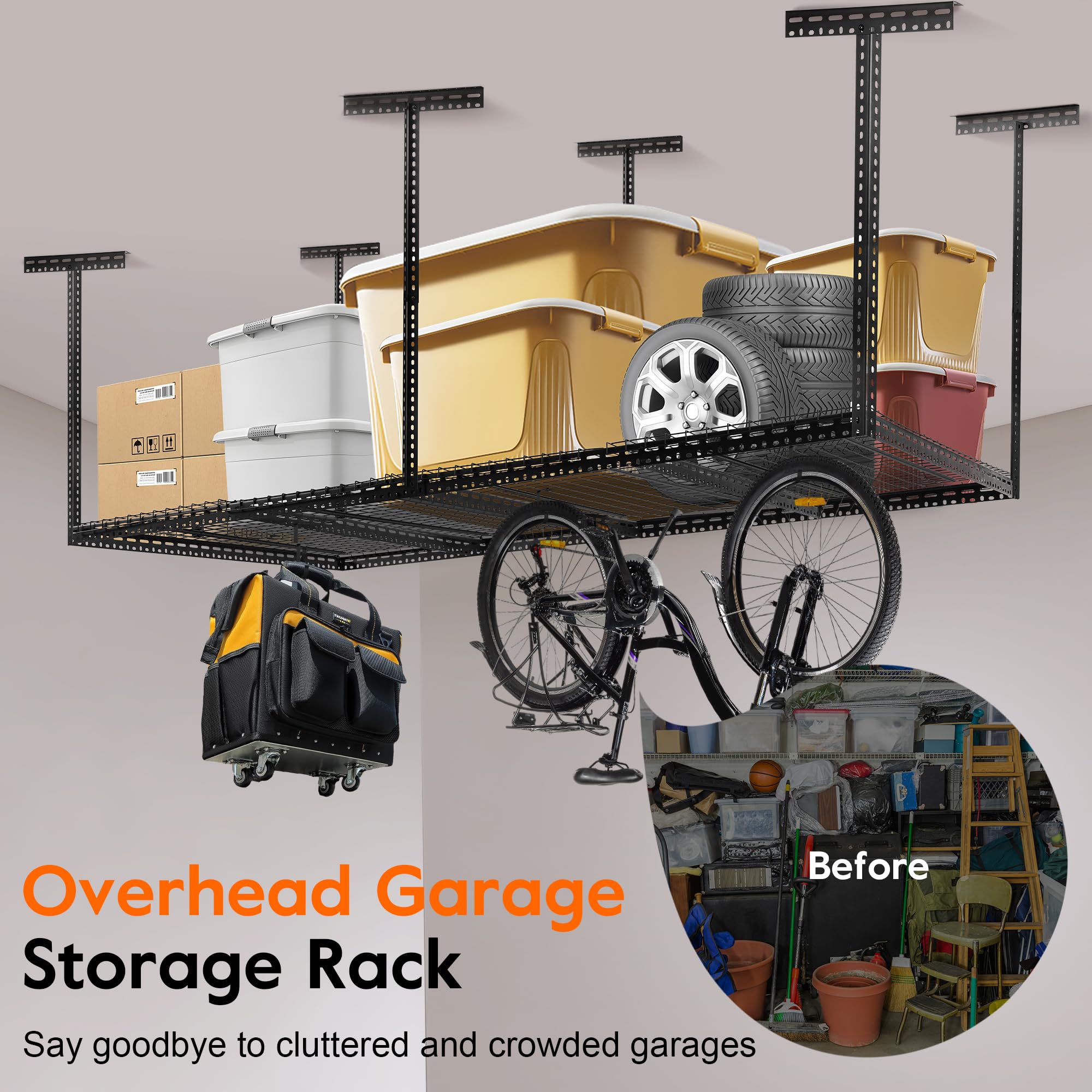 Snapklik.com : Rengue 4 X 8 FT Overhead Garage Storage Rack, Heavy Duty ...