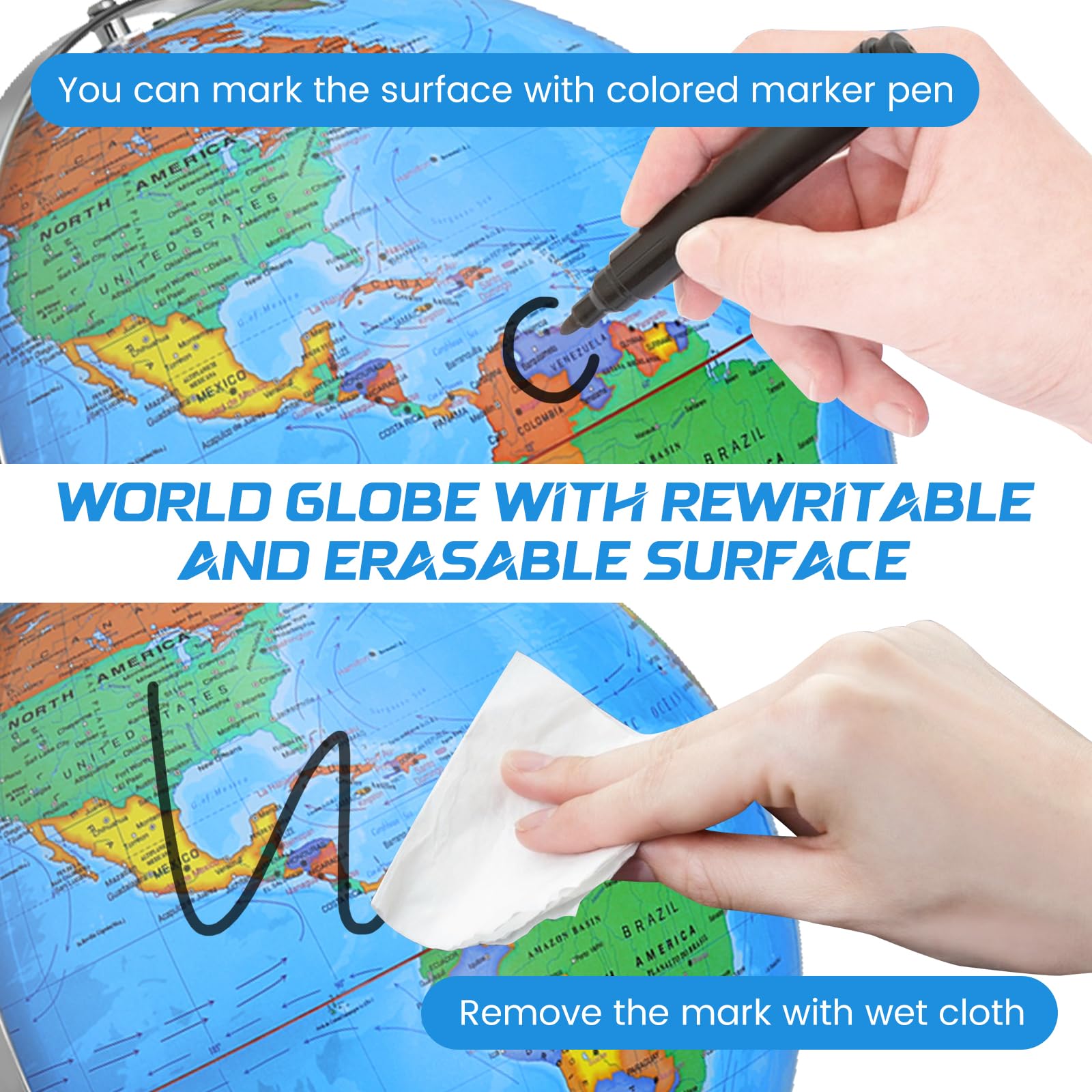 14 Cm Globe World Earth Tellurion Atlas Map Swivel Stand Geography ...