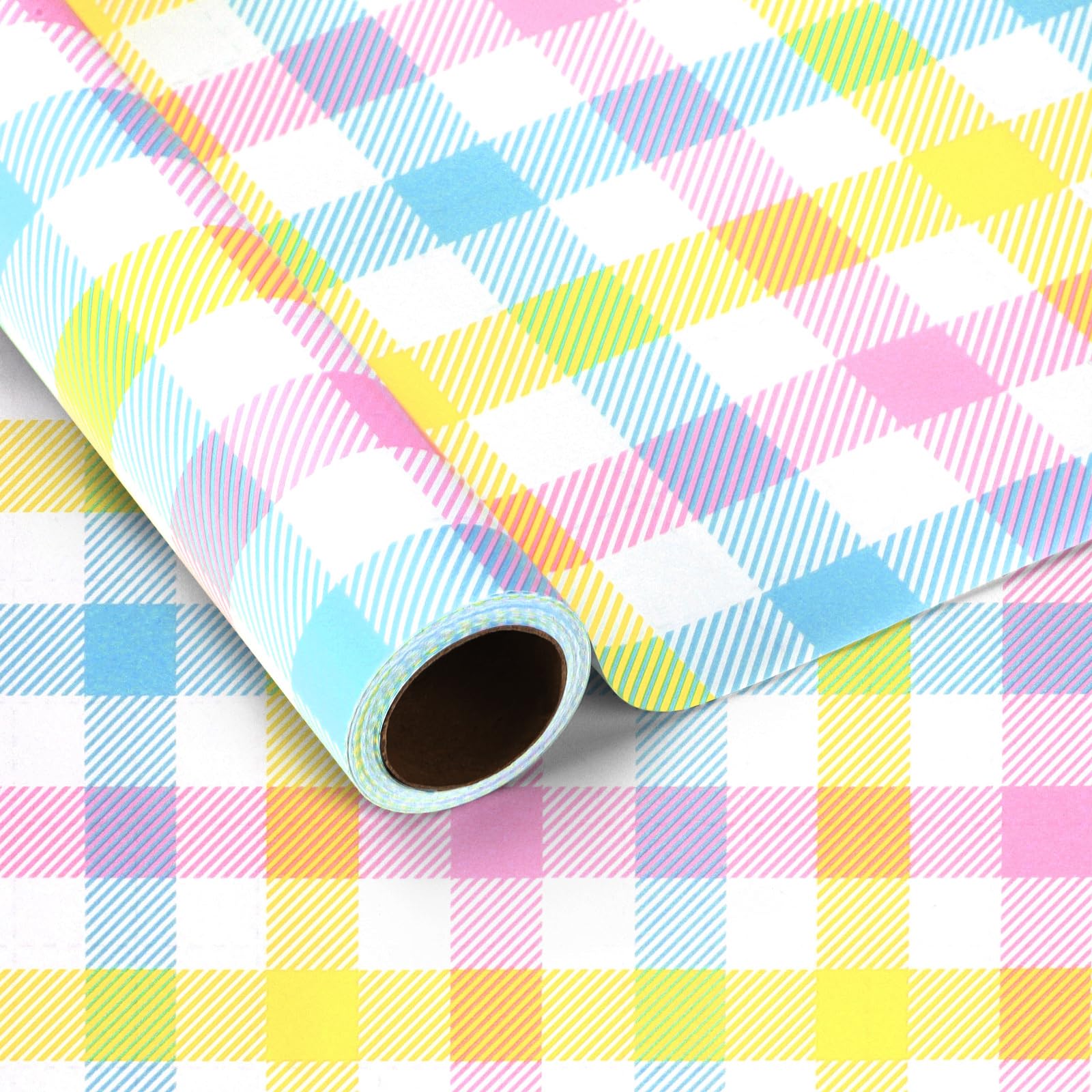 Amazon.com: 1 Roll Easter Pastel Plaid Wrapping Paper Roll - Mini Roll ...