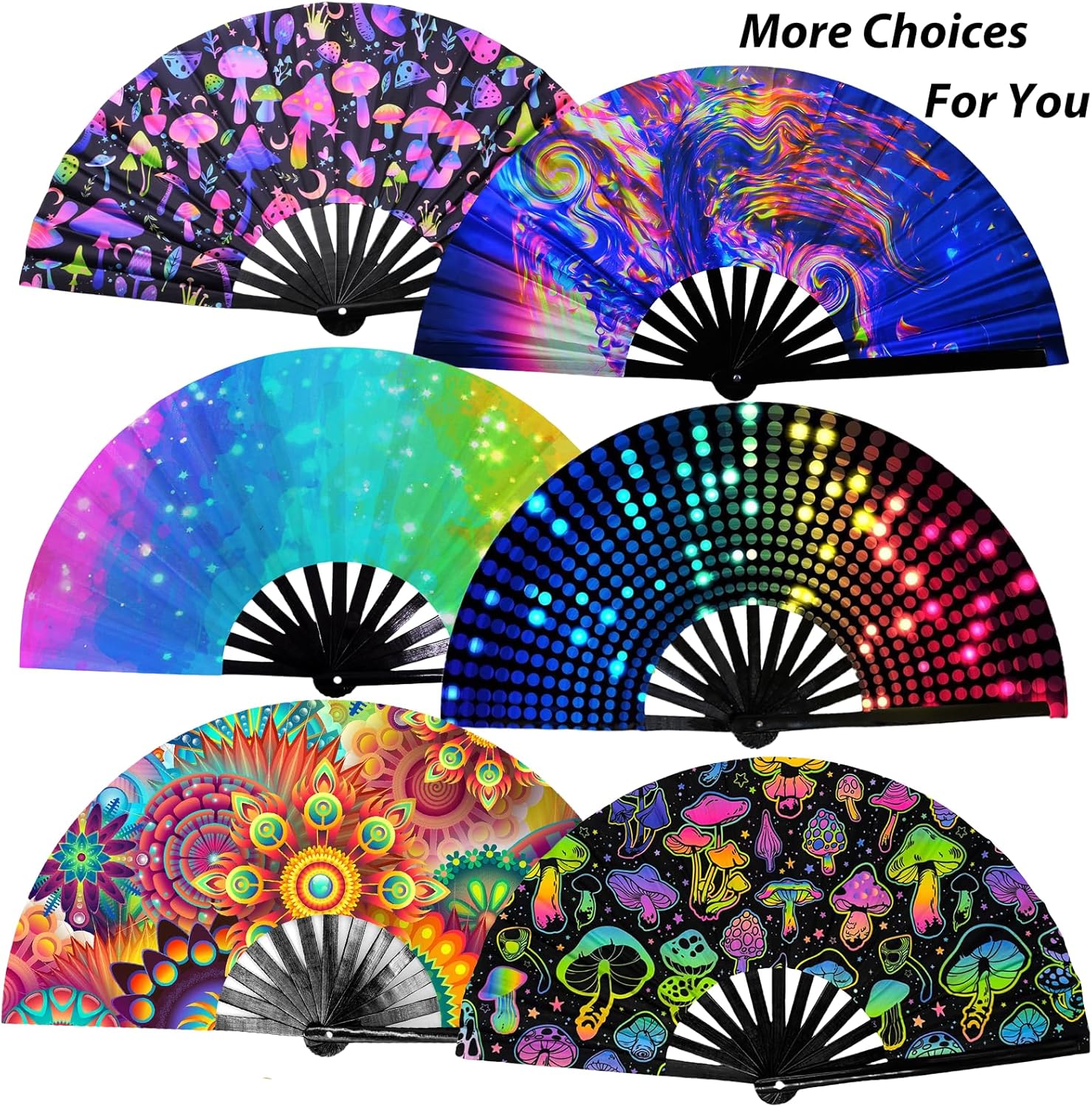 13‘’ UV Glow Large Rave Fan for Men Women, Rave Essentials, Decorative ...