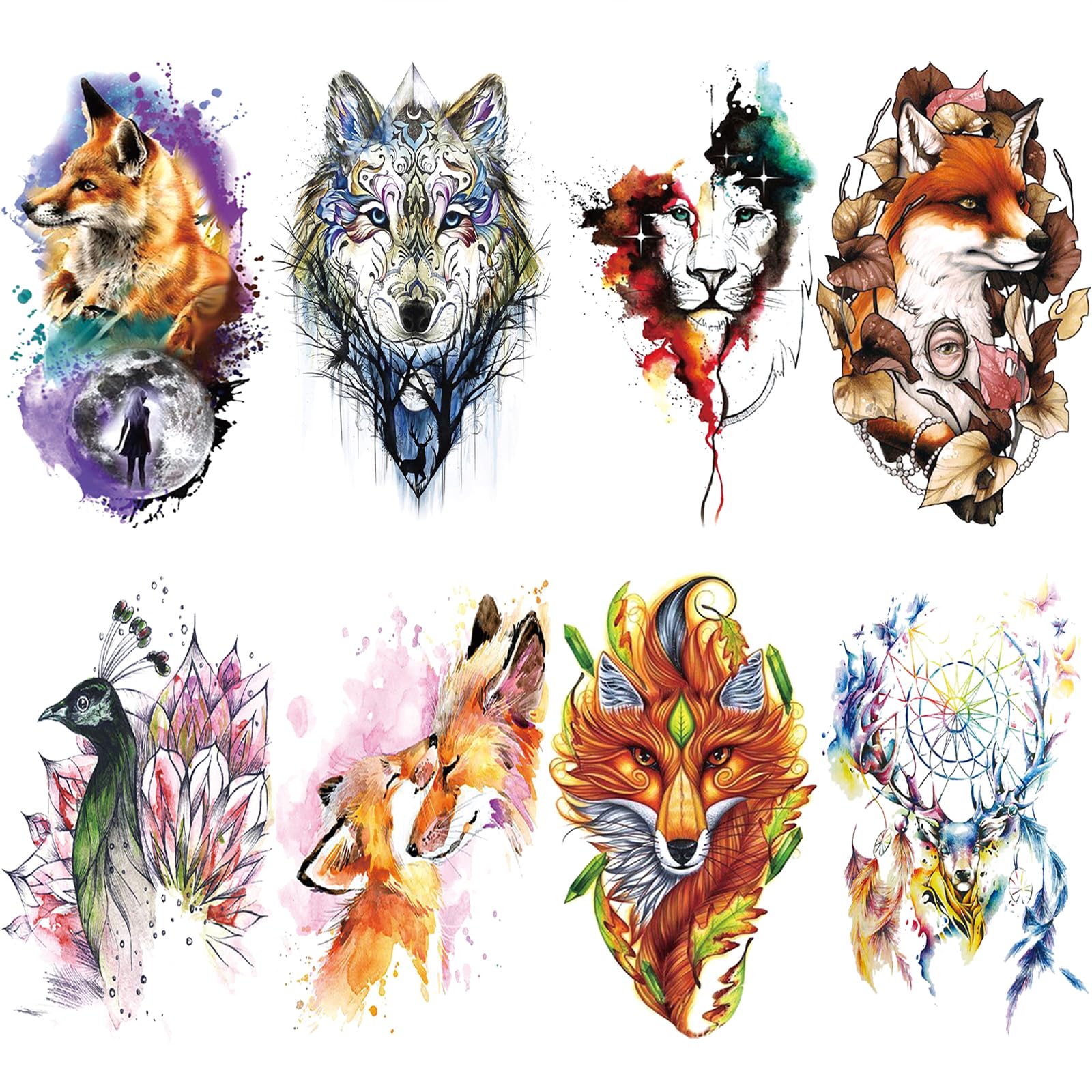 Amazon.com : Color Animal Temporary Tattoo For Women Half Sleeve, Large ...