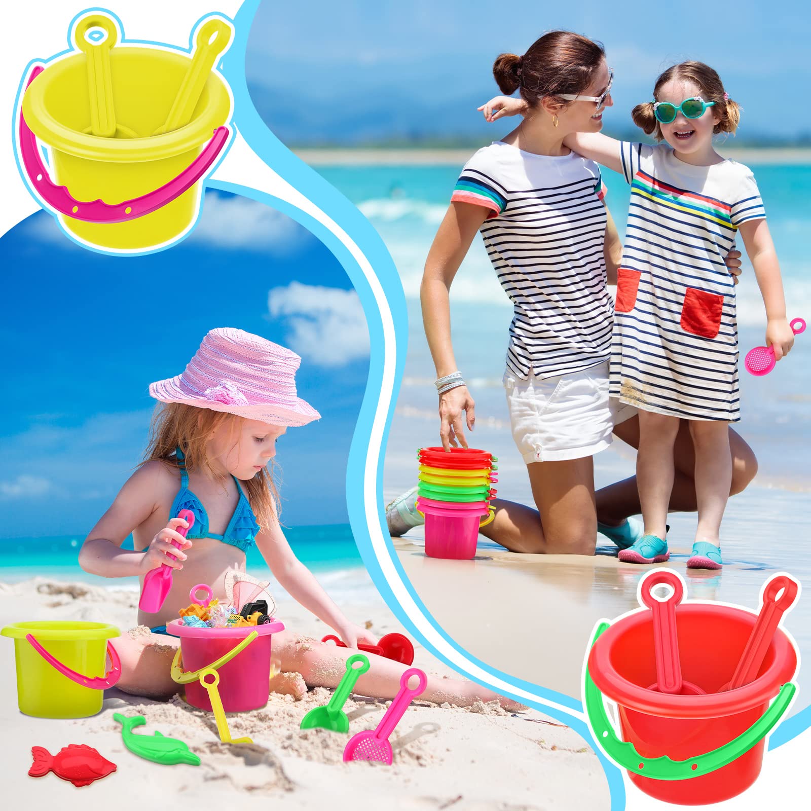 Jexine 24 Set Sand Buckets and Shovels for Kids 3.94" Mini Sand Bucket ...