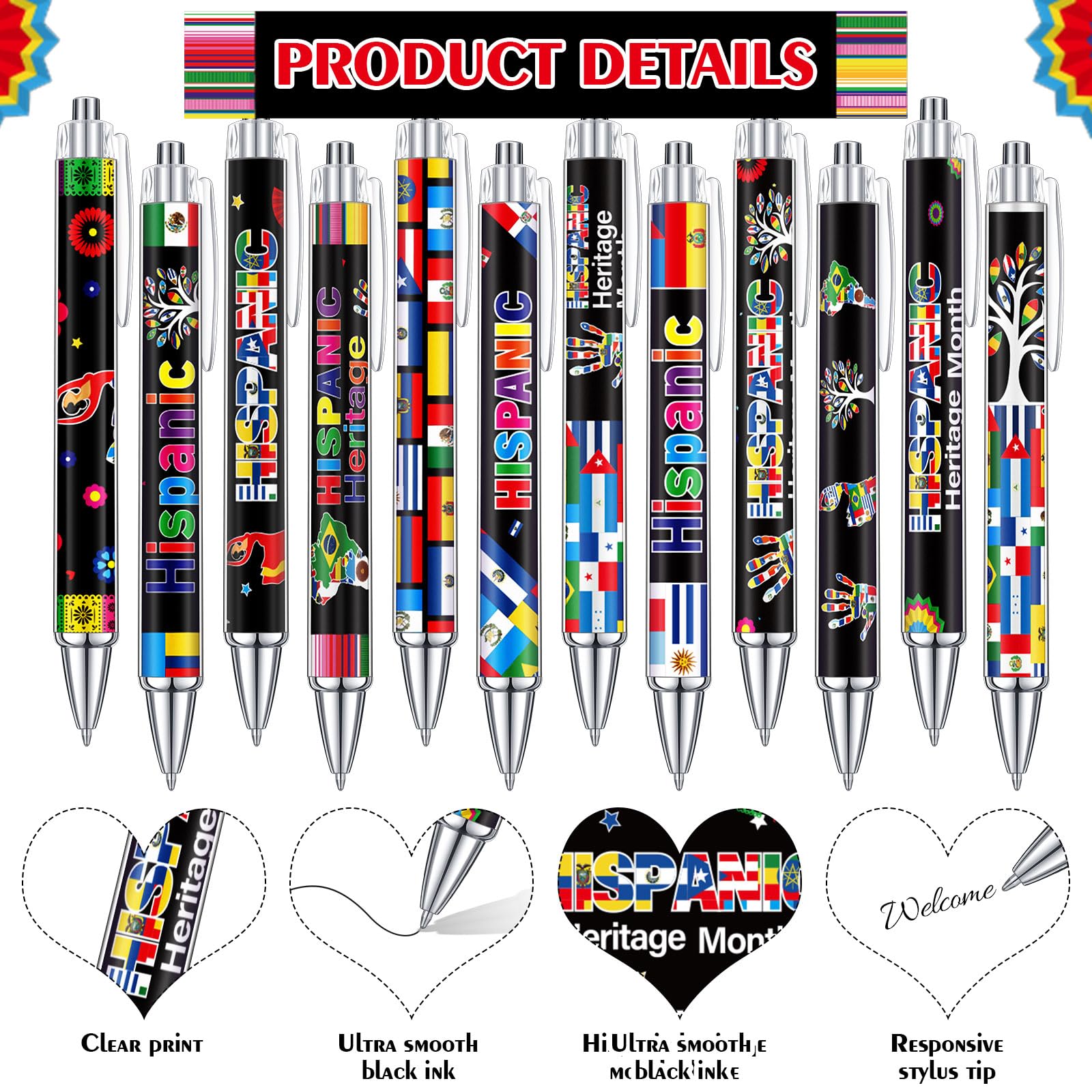 Snapklik.com : 48 Pcs Hispanic Heritage Month Pens Bulk National ...