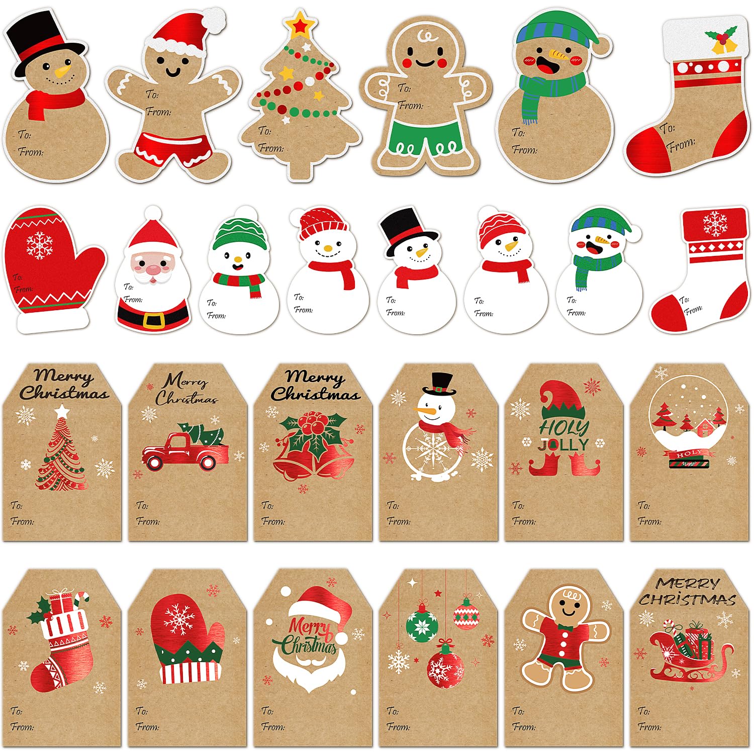 Amazon.com : Christmas Gift Tags Stickers 26 Patterns Kraft Paper Self ...