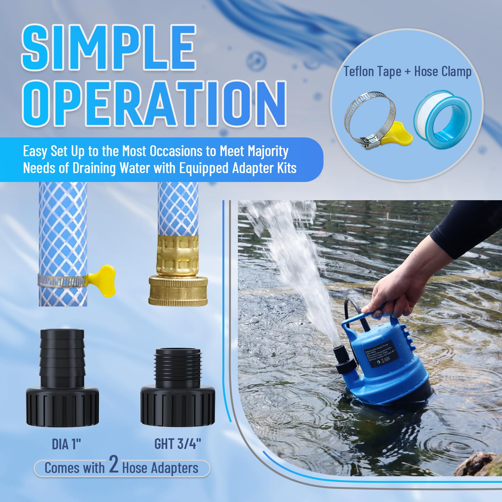 Snapklik.com : PANRANO 1/2 HP Submersible Water Pump 2900 GPH Portable ...