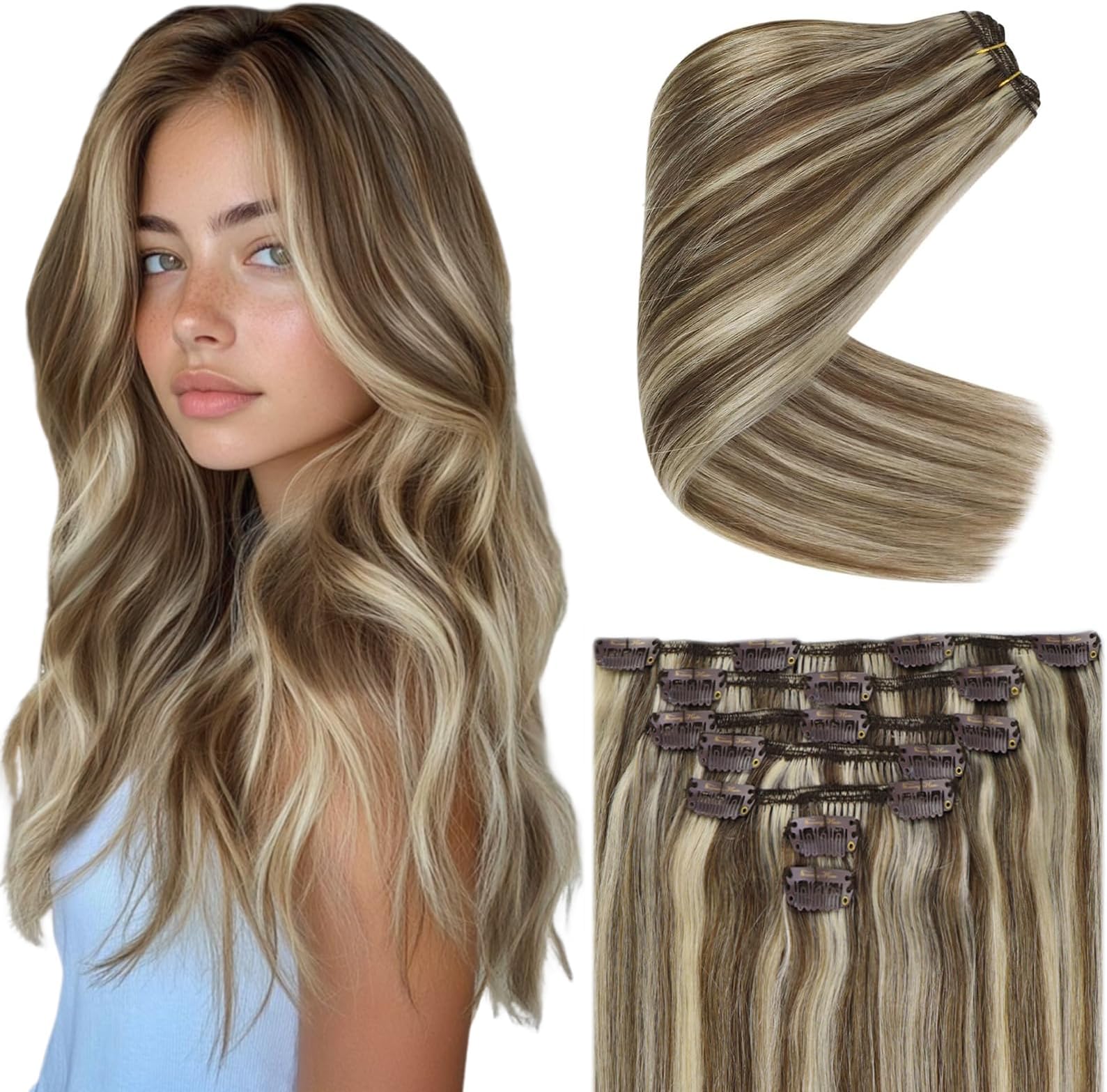 Amazon.com : Ve Sunny Clip on Hair Extensions Human Hair Highlights ...