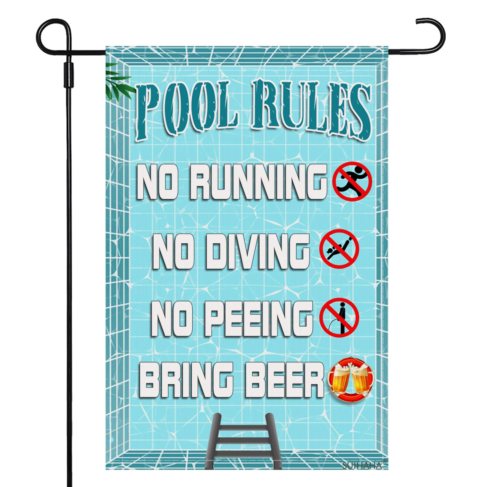 Amazon.com : Pool Rules Garden Flag Double Sided Flags Party ...