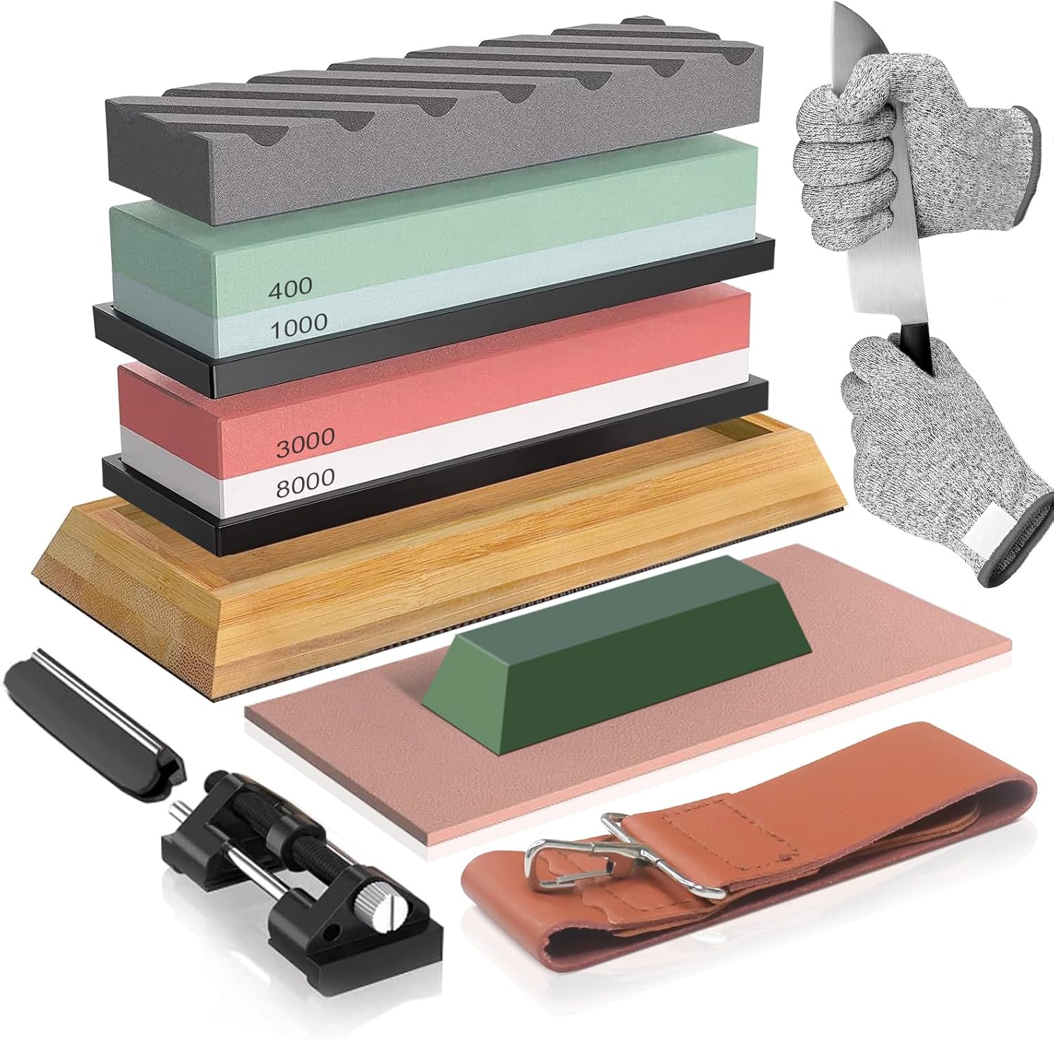 Knife Sharpening Stone Kit, Professional Whetstone Grit 400/1000 3000/ ...