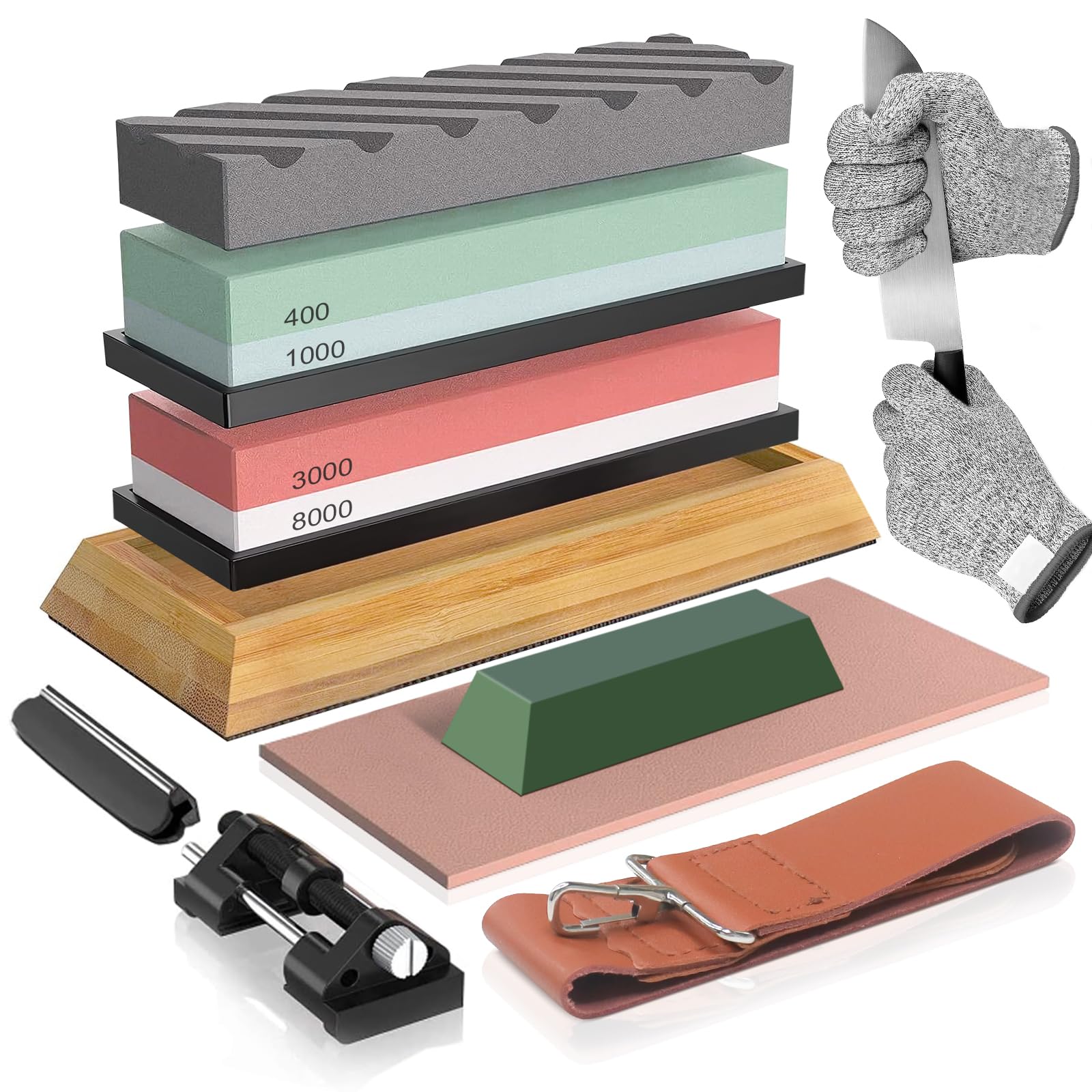 Knife Sharpening Stone Kit, Professional Whetstone Grit 400/1000 3000/ ...