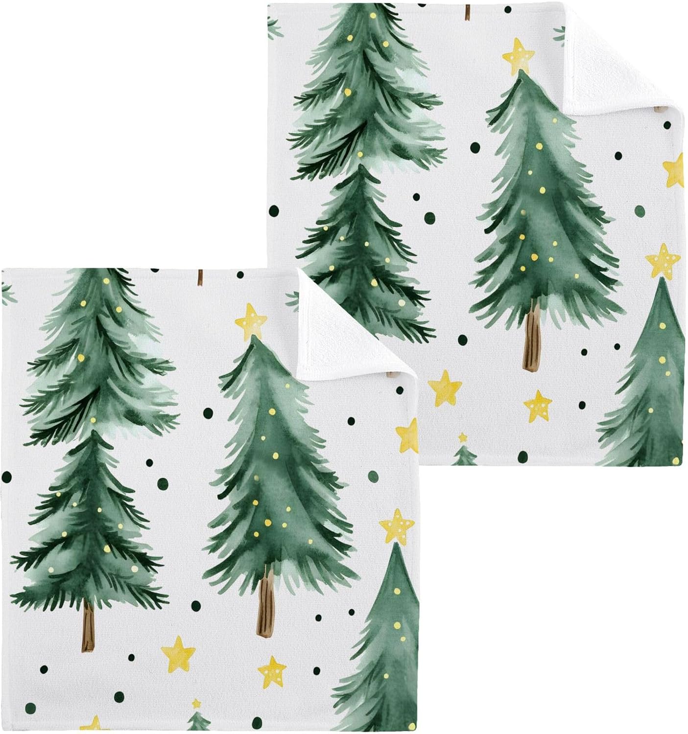 Amazon.com: xigua Watercolor Christmas Tree Washcloths Set of 2-12 X 12 ...