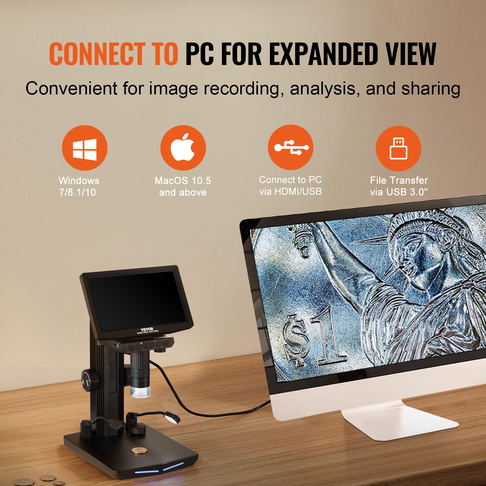 Snapklik.com : VEVOR 7" HDMI LCD Digital Microscope For Adults ...