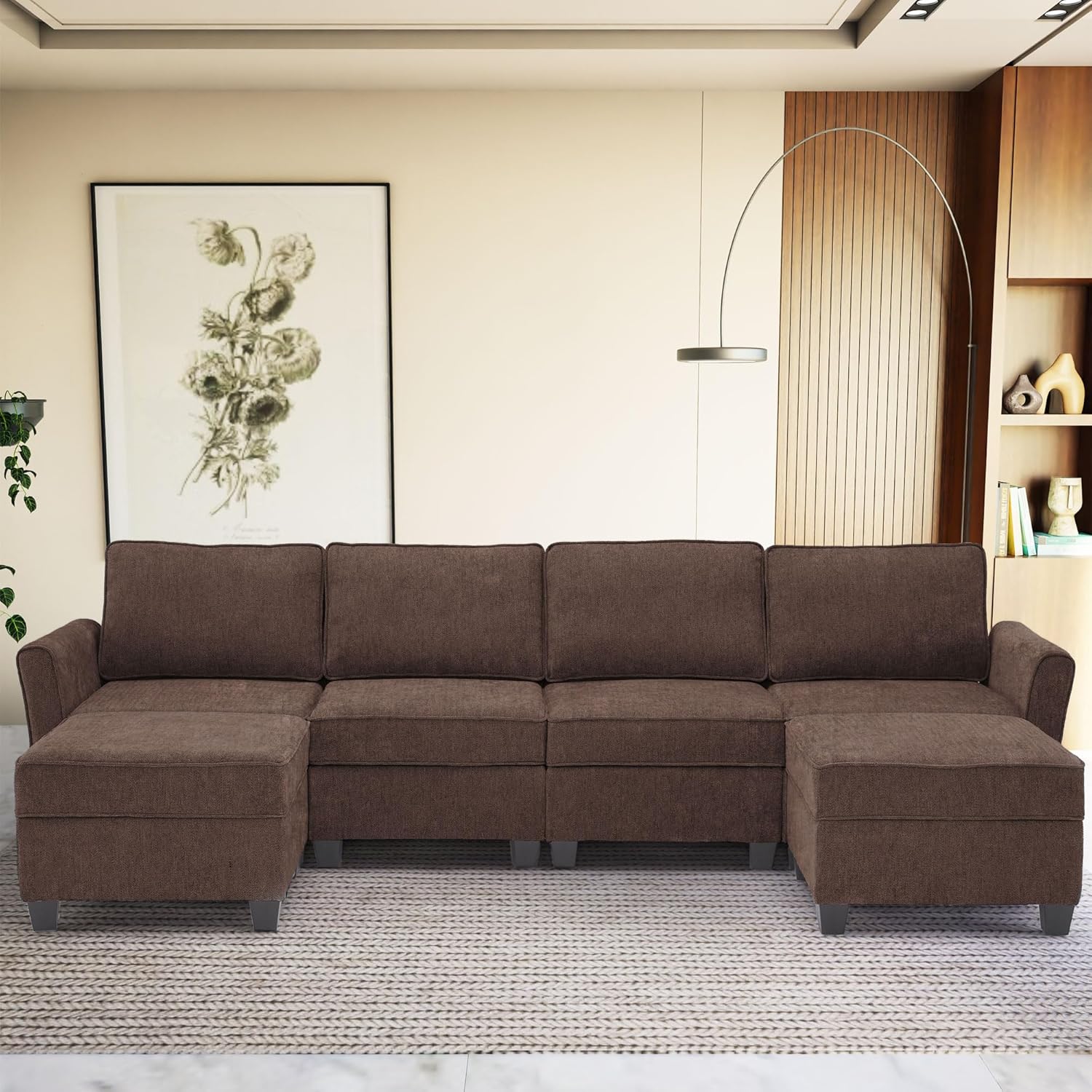 Amazon.com: Divano Roma Furniture Chenille Fabric U-Shaped Modular 6 ...