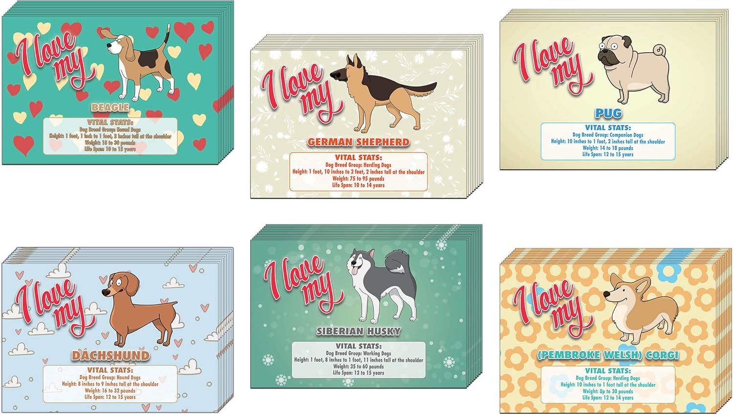 Amazon.com: Creanoso Six Greeting Card Designs I Love My Dog Postcards ...