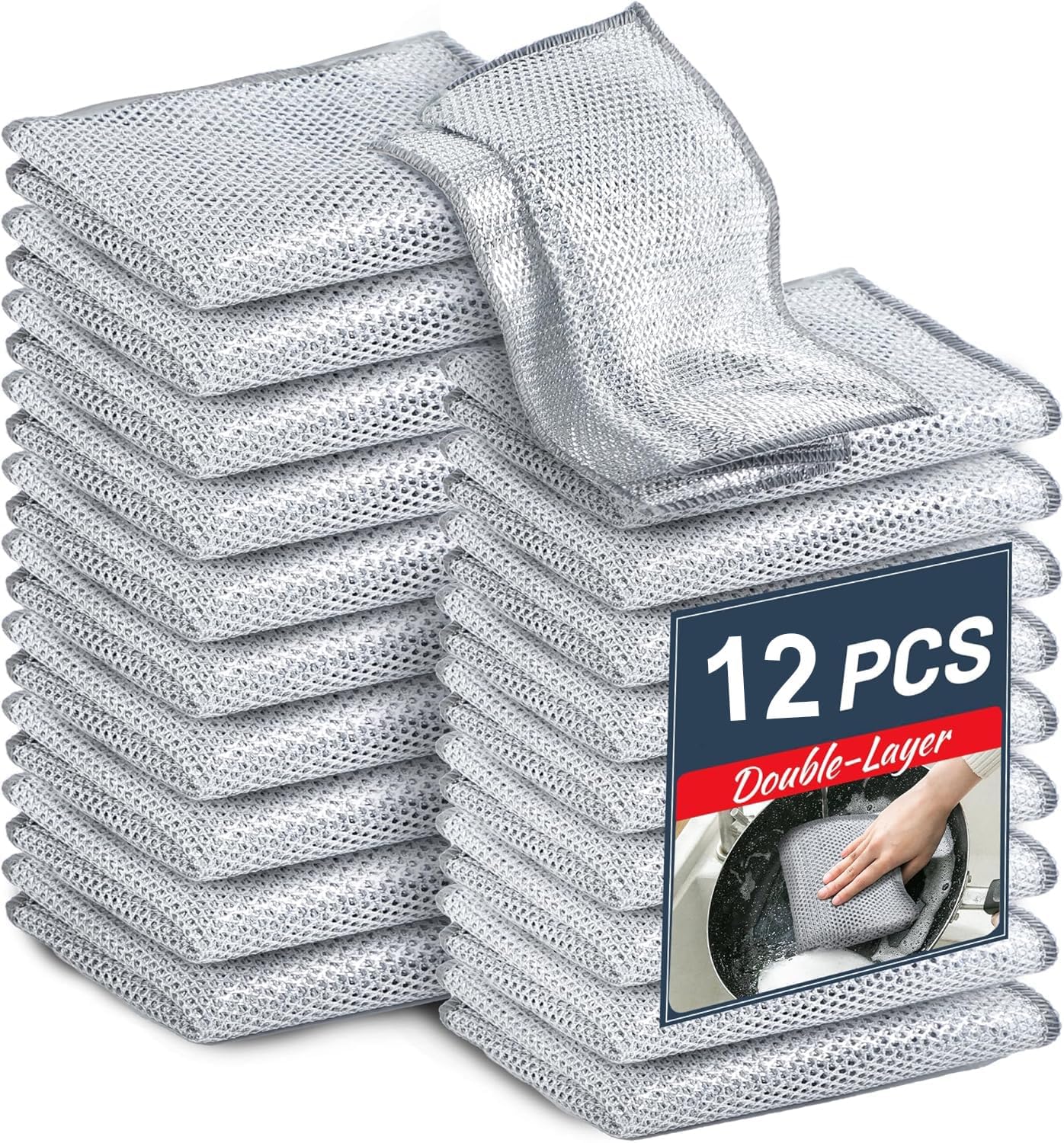 Amazon.com: 12 Pack Multifunctional Non-Scratch Wire Dishcloth - Double ...