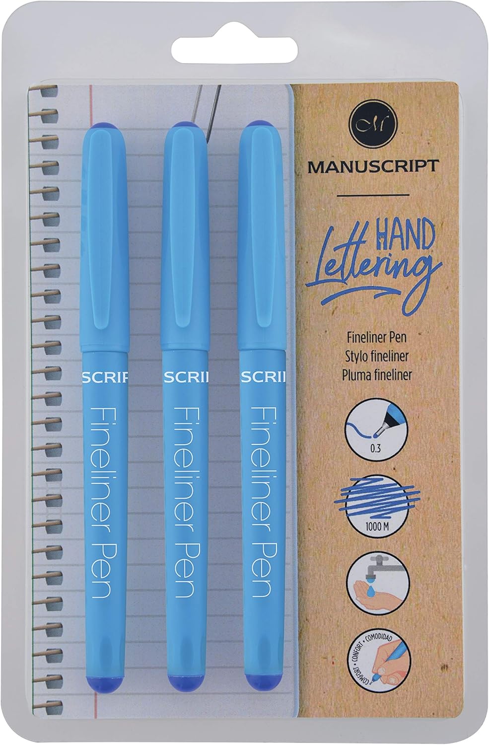 Amazon.com : MANUSCRIPT Fineliner Pens - pack of 3 fineliner pens, Blue ...