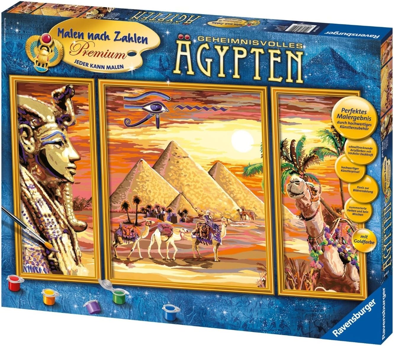 Ravensburger 28950 - Geheimnisvolles Ägypten - Malen nach Zahlen Premium Triptychon, 80 x 50 cm ...