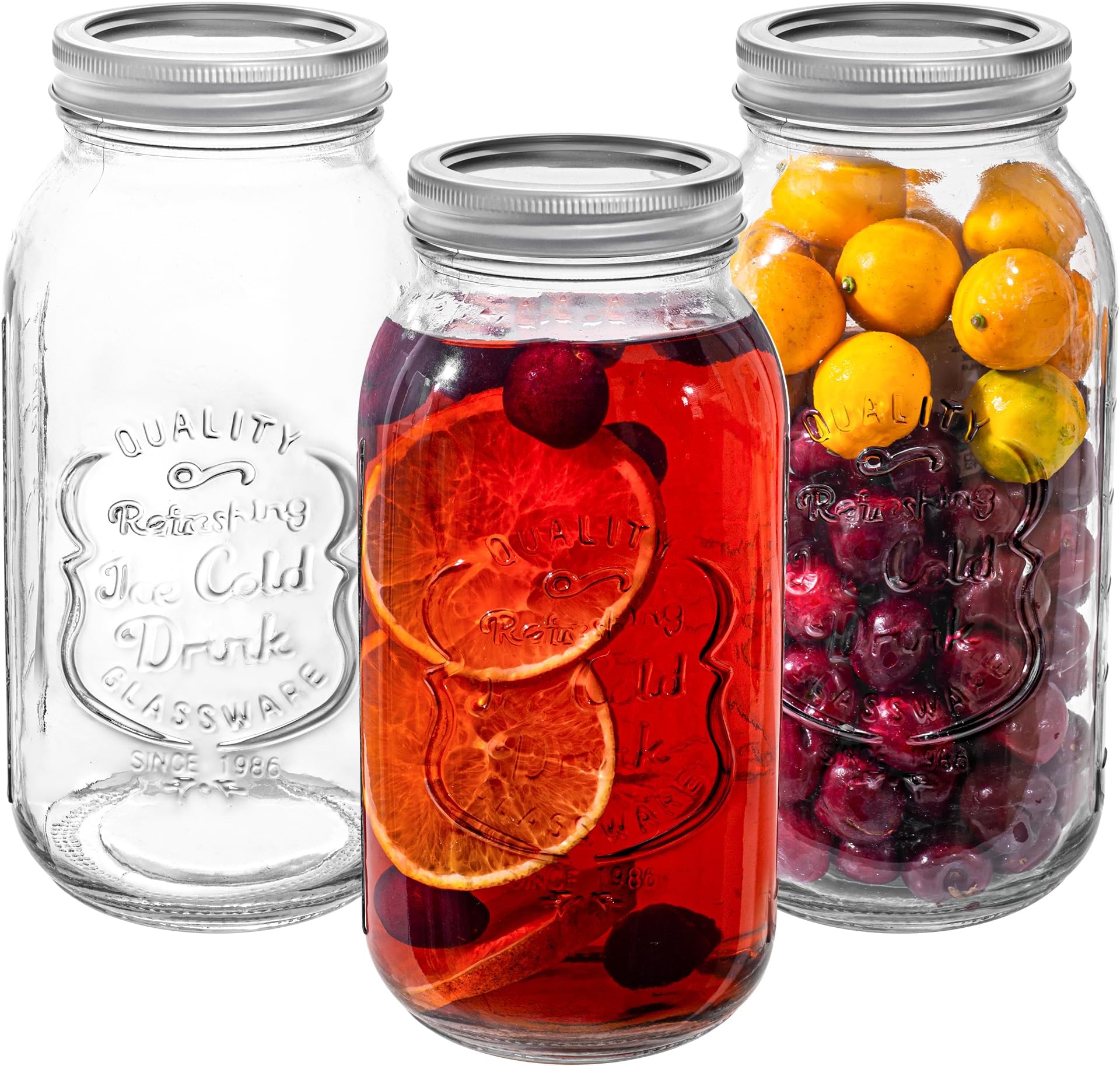 Amazon.com: Necessia 12-Pack of Quart (32 oz.) Wide-Mouth Mason Jars with Silver Metal Lids and ...