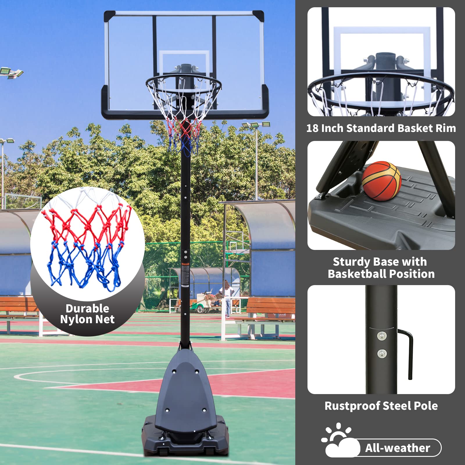 Sports God Portable Basketball Hoop Goal System Adjustable Backboard ...