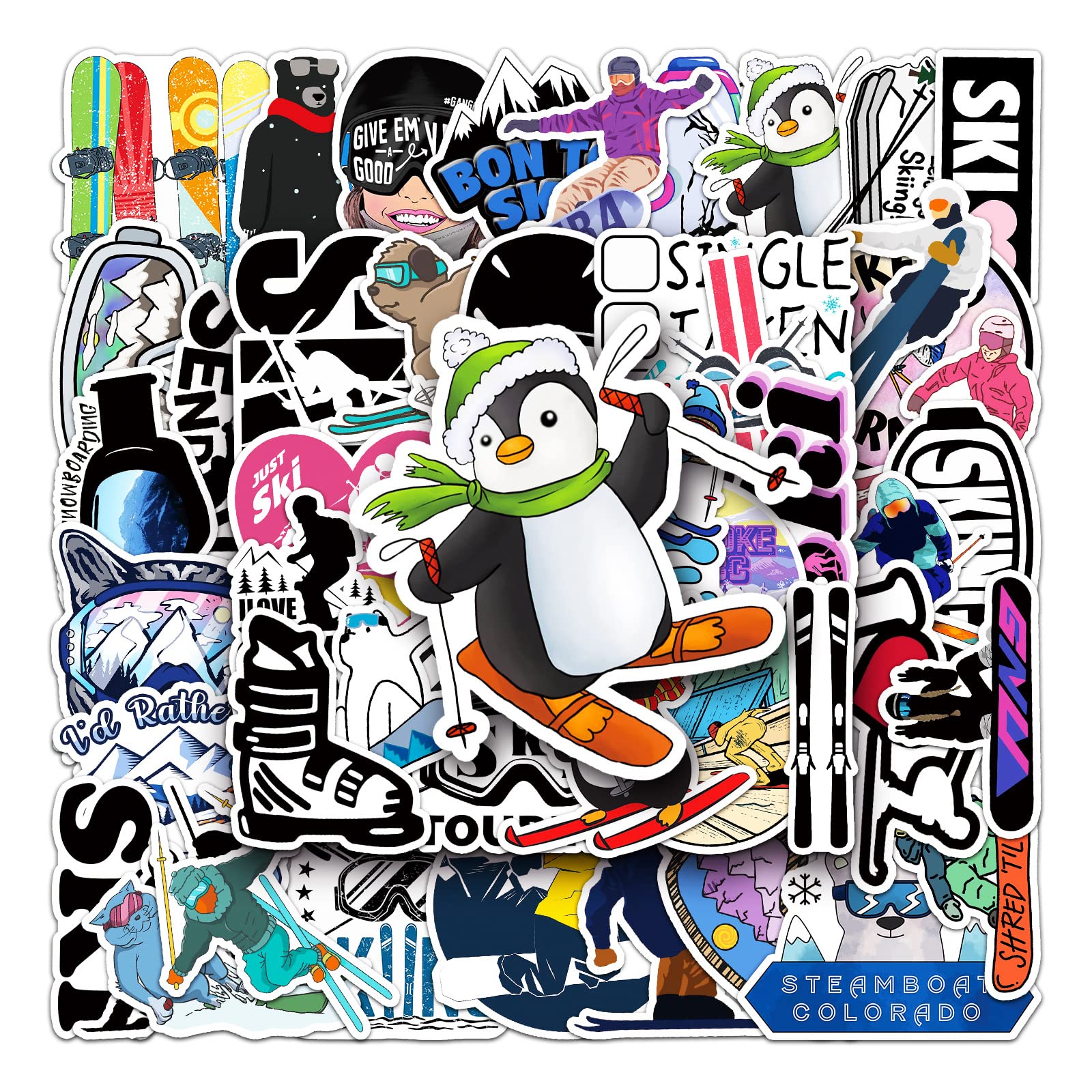 50PCS Winter Skiing Stickers,Ski Cartoon Stickers,Teens Boys and Girls ...