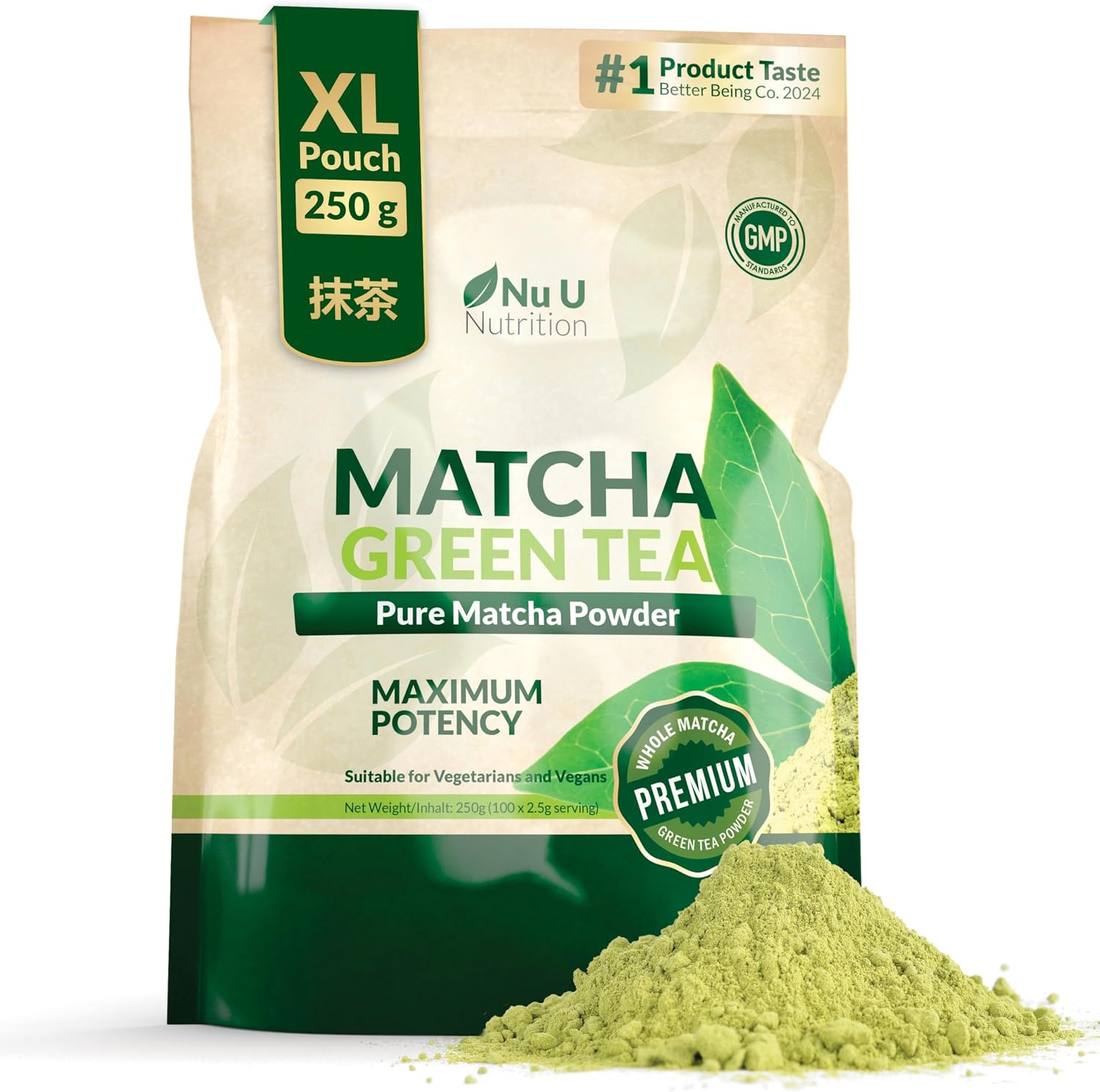 Nu U Nutrition | Matcha Green Tea Powder | 250g XL Pouch | Whole leaf ...