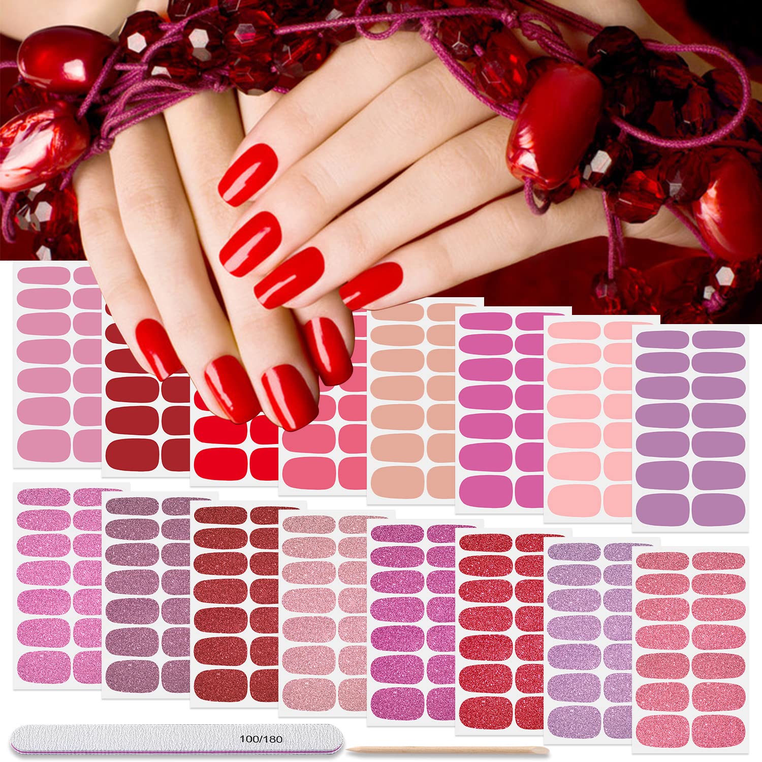 Amazon.com: DANNEASY 16 Sheets Solid Color Nail Polish Strips Glitter ...