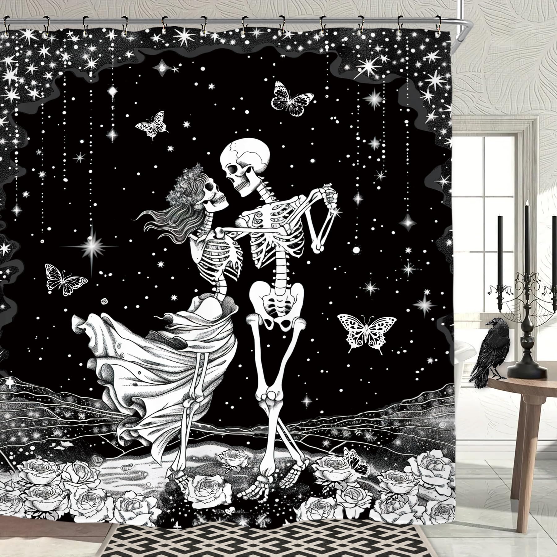 Amazon.com: Miyotaa Skull Skeleton Shower Curtain Set 60Wx71H Inches ...