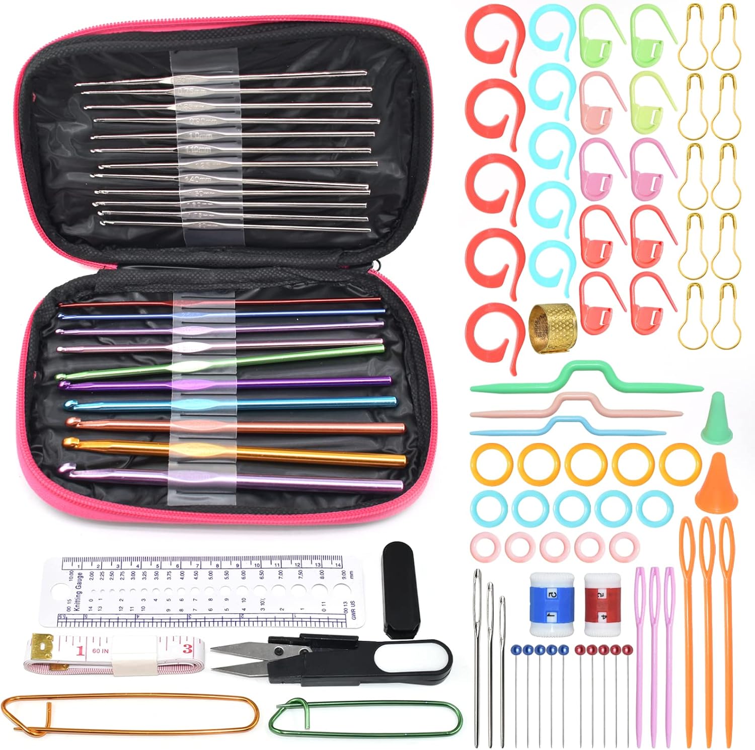 Amazon.com: BDS-HOME 100Pcs Aluminum Crochet Hooks Set with Knitting ...