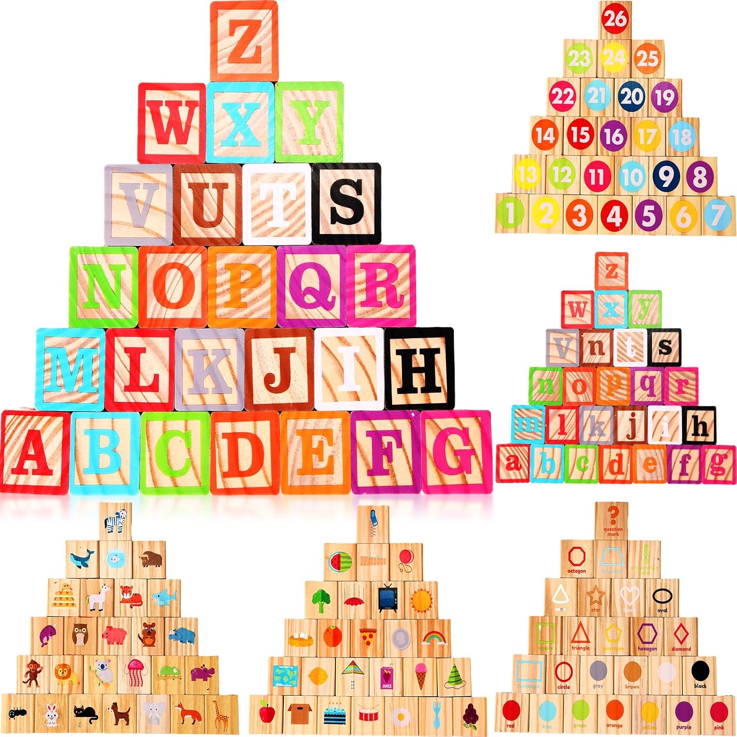 Amazon.com: Silipull 52 PCS ABC Wooden Building Blocks for Toddlers 1-3 ...
