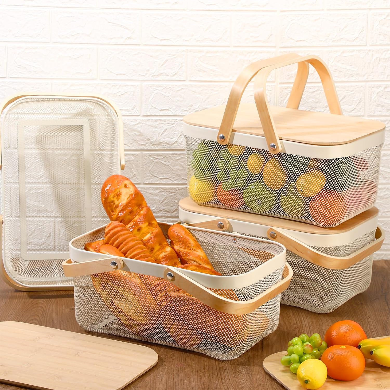 Amazon.com - Jingmore 4 Pcs Mesh Steel Basket with Handles and Lids ...