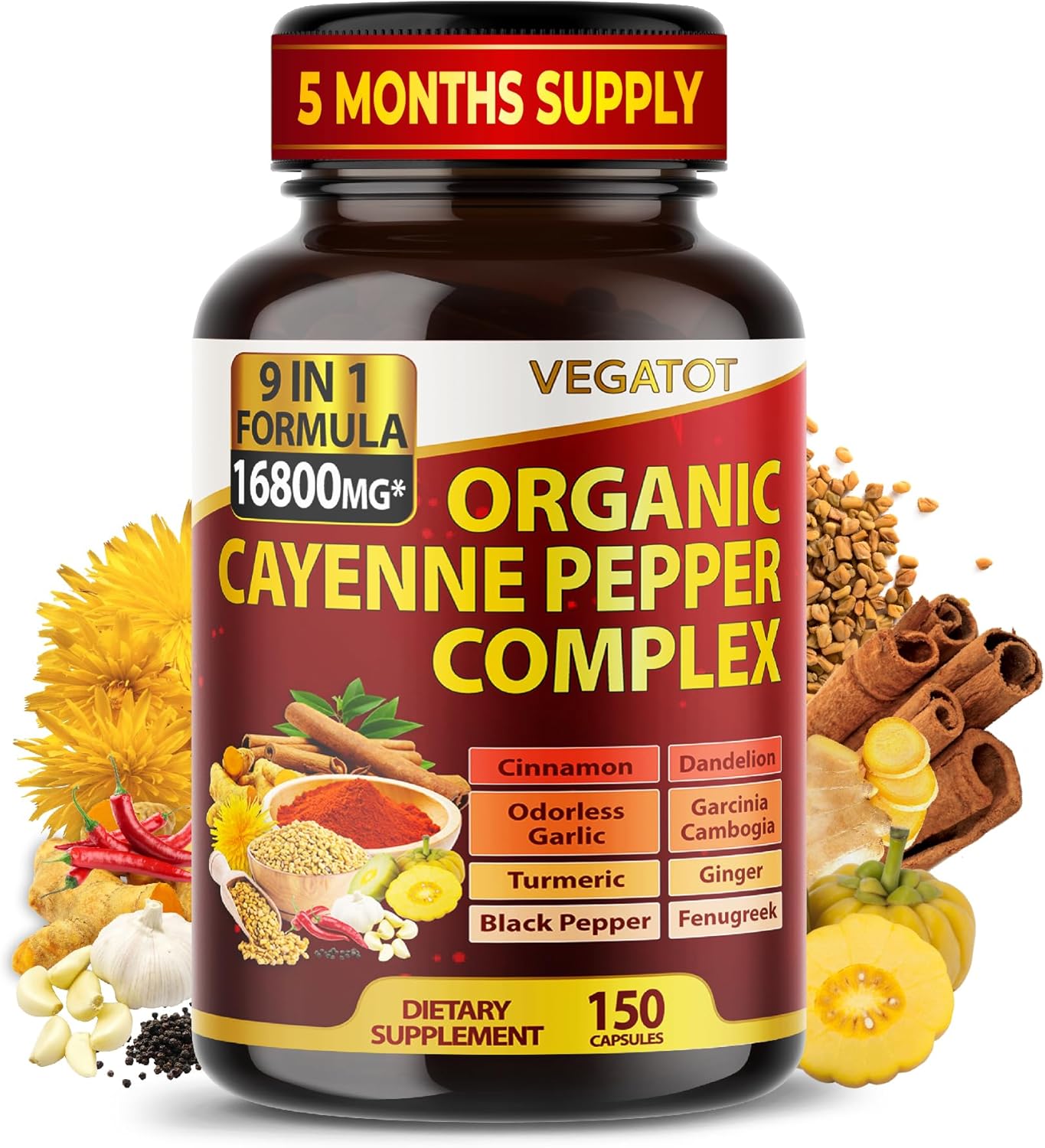 Amazon.com: Organic Cayenne Pepper 9IN1 Complex 12,900mg with Cinnamon ...