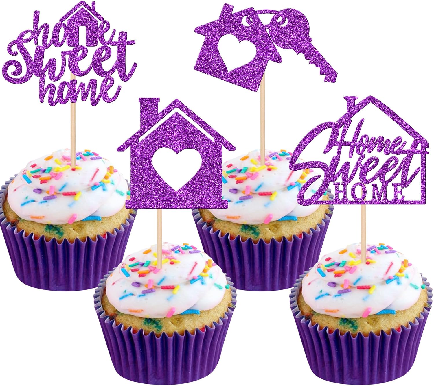 Amazon.com: 24 PCS Sweet Home Cupcake Toppers Glitter Key House Warming ...