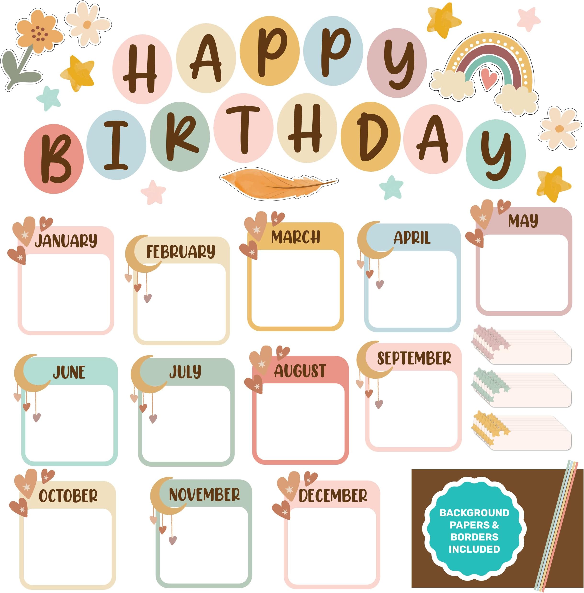 Amazon.com : 109 Pcs Boho Classroom Birthday Chart for Classroom with ...