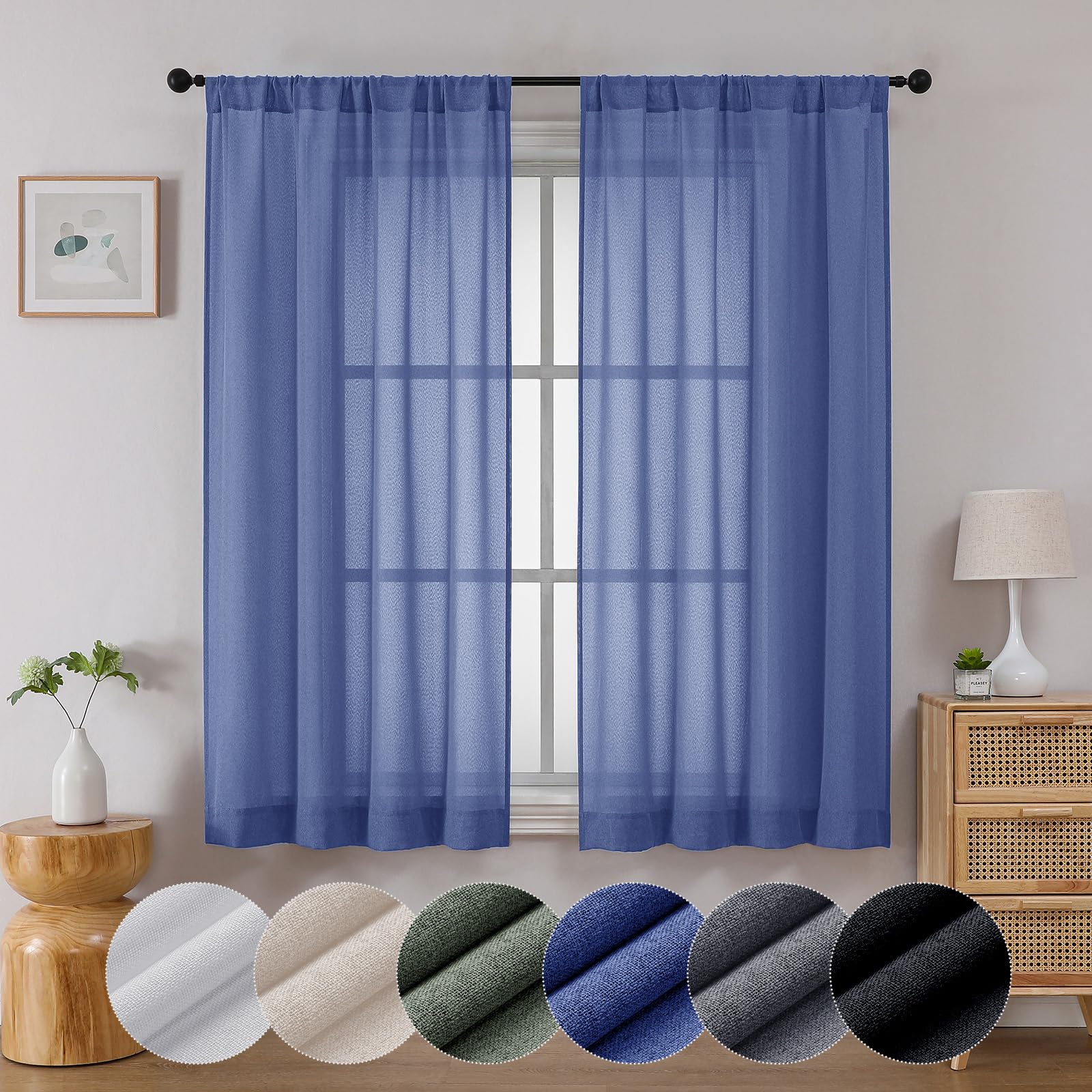 Amazon.com: Lecloud Serena Semi Sheer Blue Curtains 63 Inch Length Set ...